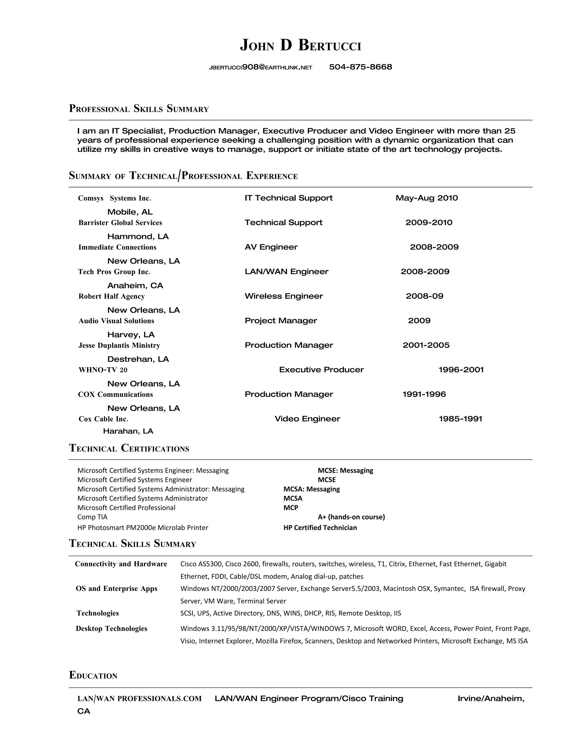 John Bertucci 2010 | PDF | IT and Internet Support | Internet