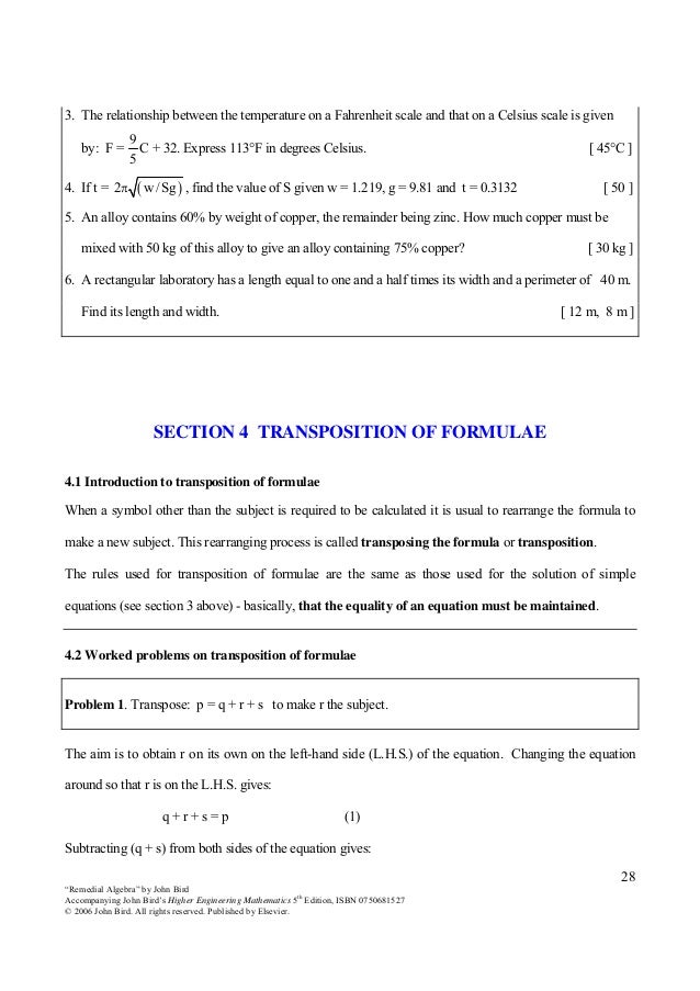 John bird higher engineering mathematics - 5e - remedial algebra