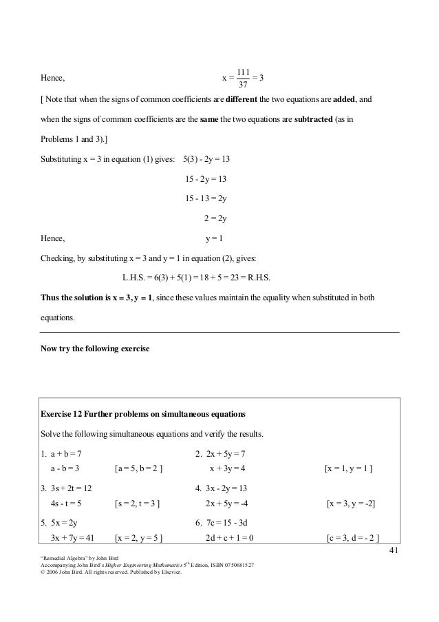 John bird higher engineering mathematics - 5e - remedial algebra