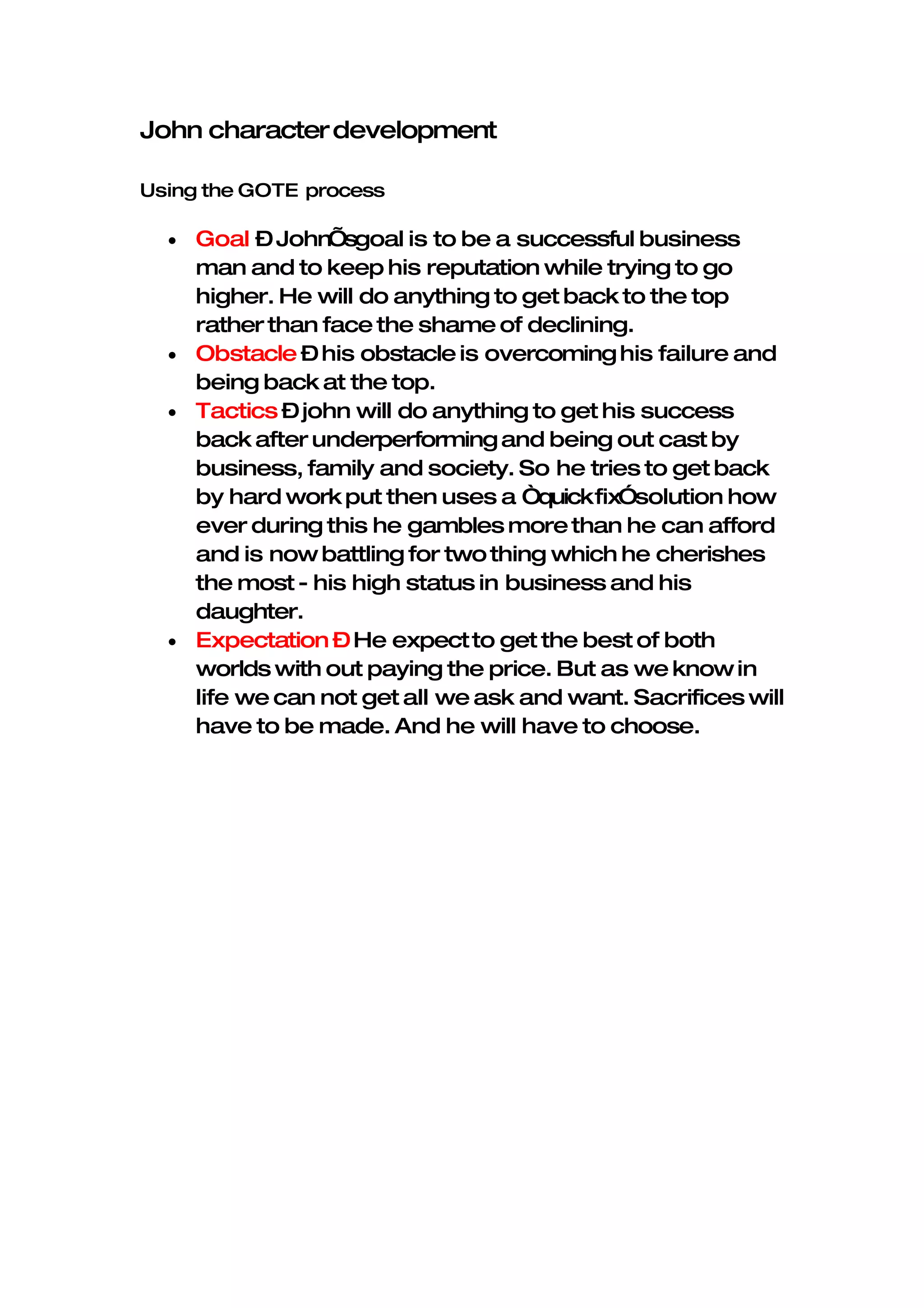 John Character Development | DOC | Career Planning | Careers