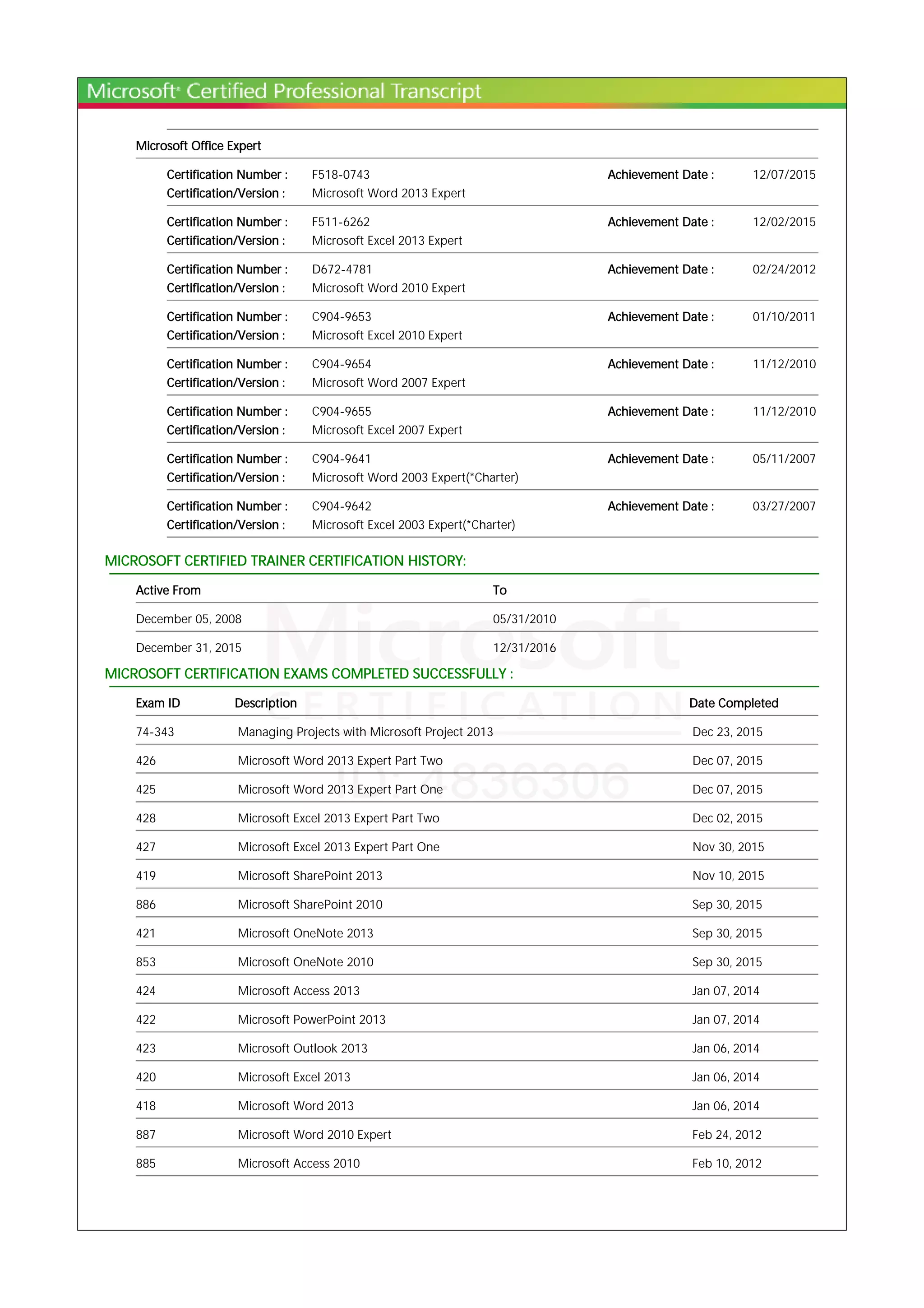 John Christovassilis - Microsoft Certified Professional Transcript | PDF