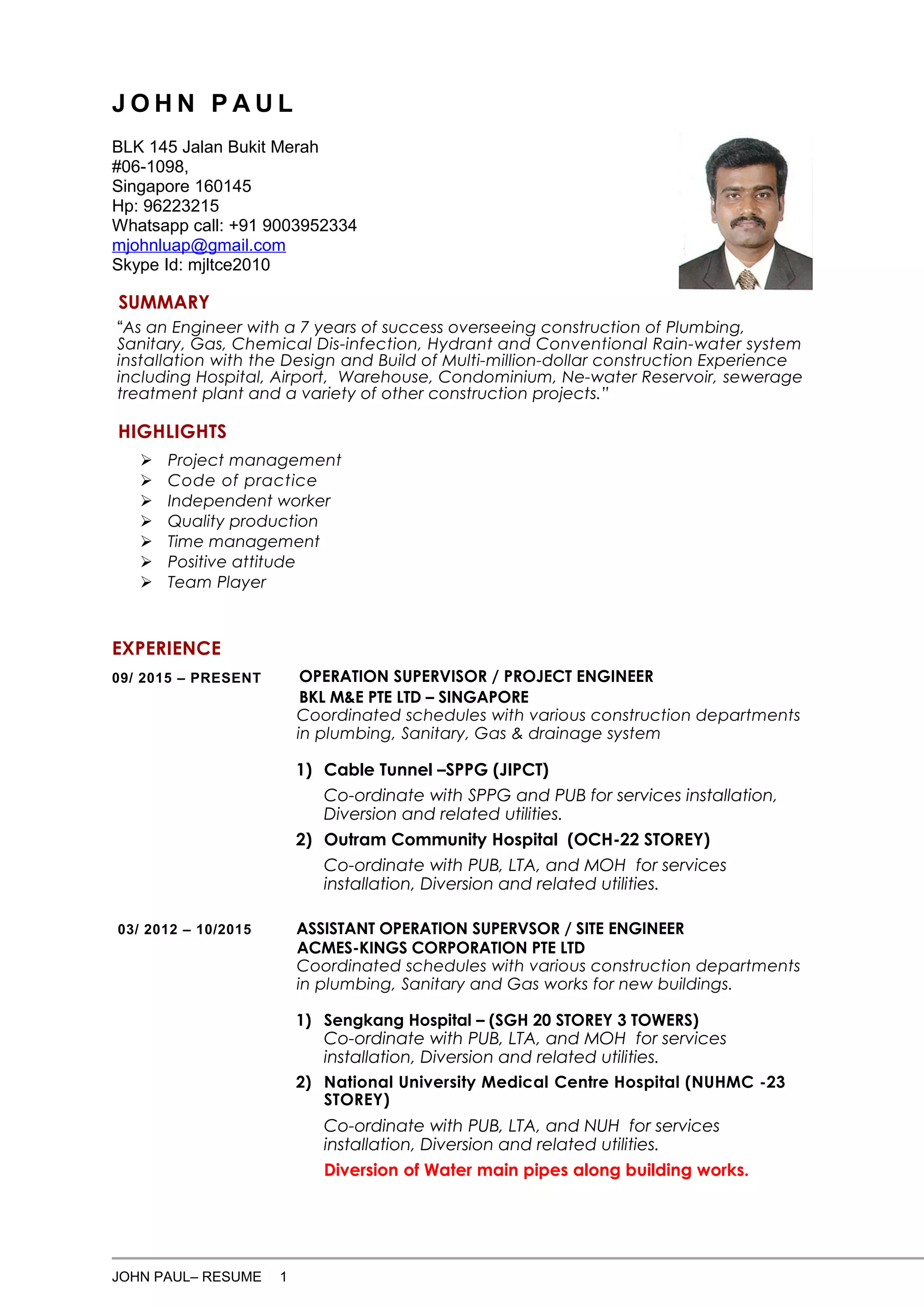 John cv updated 061118 | DOC | Civil Engineering Industry | Industries