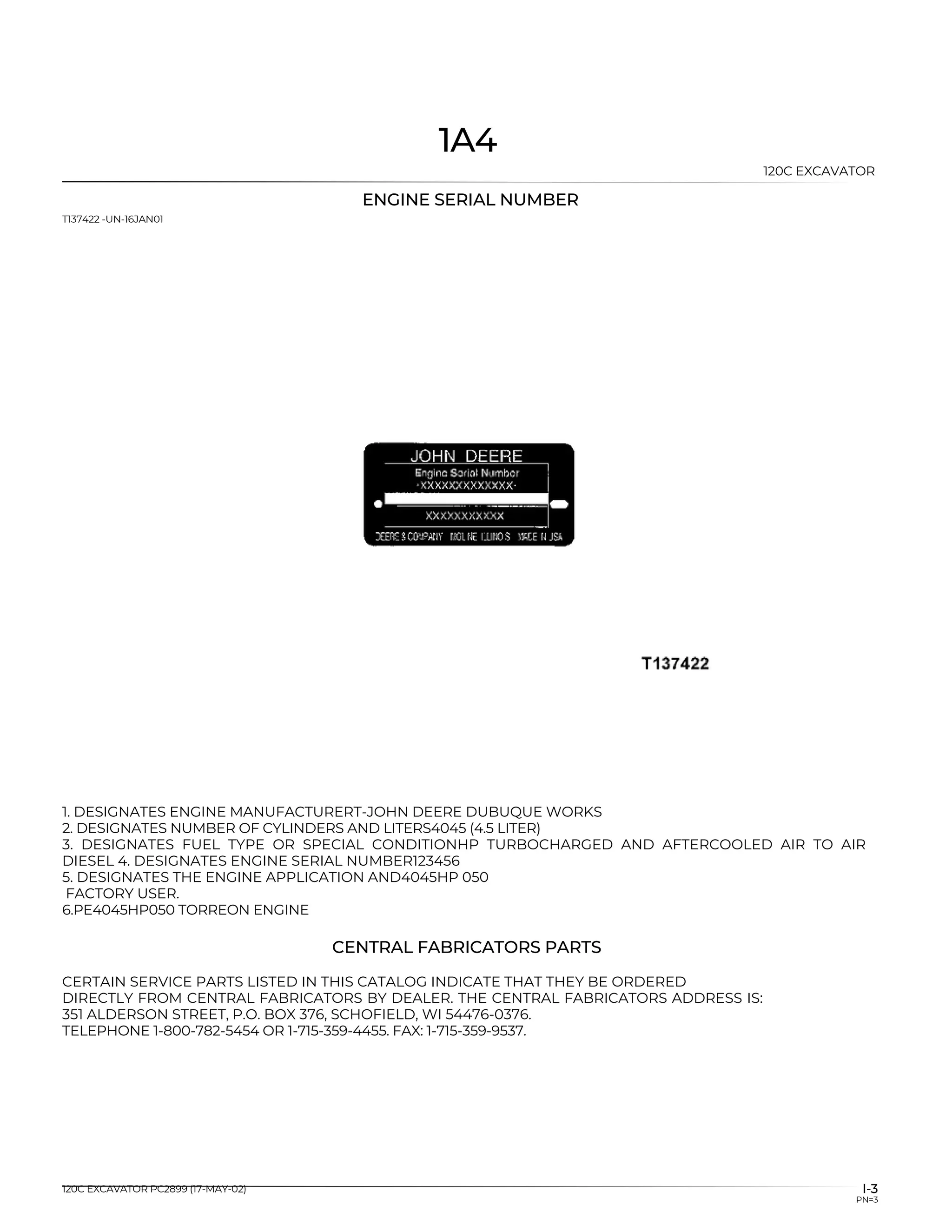 John Deere 120C Excavator Parts Catalog Manual PC2899 | PDF