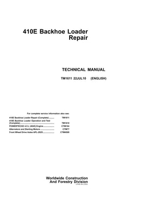 John Deere 410e Backhoe Loader Service Repair Manual - TM1611 | PDF