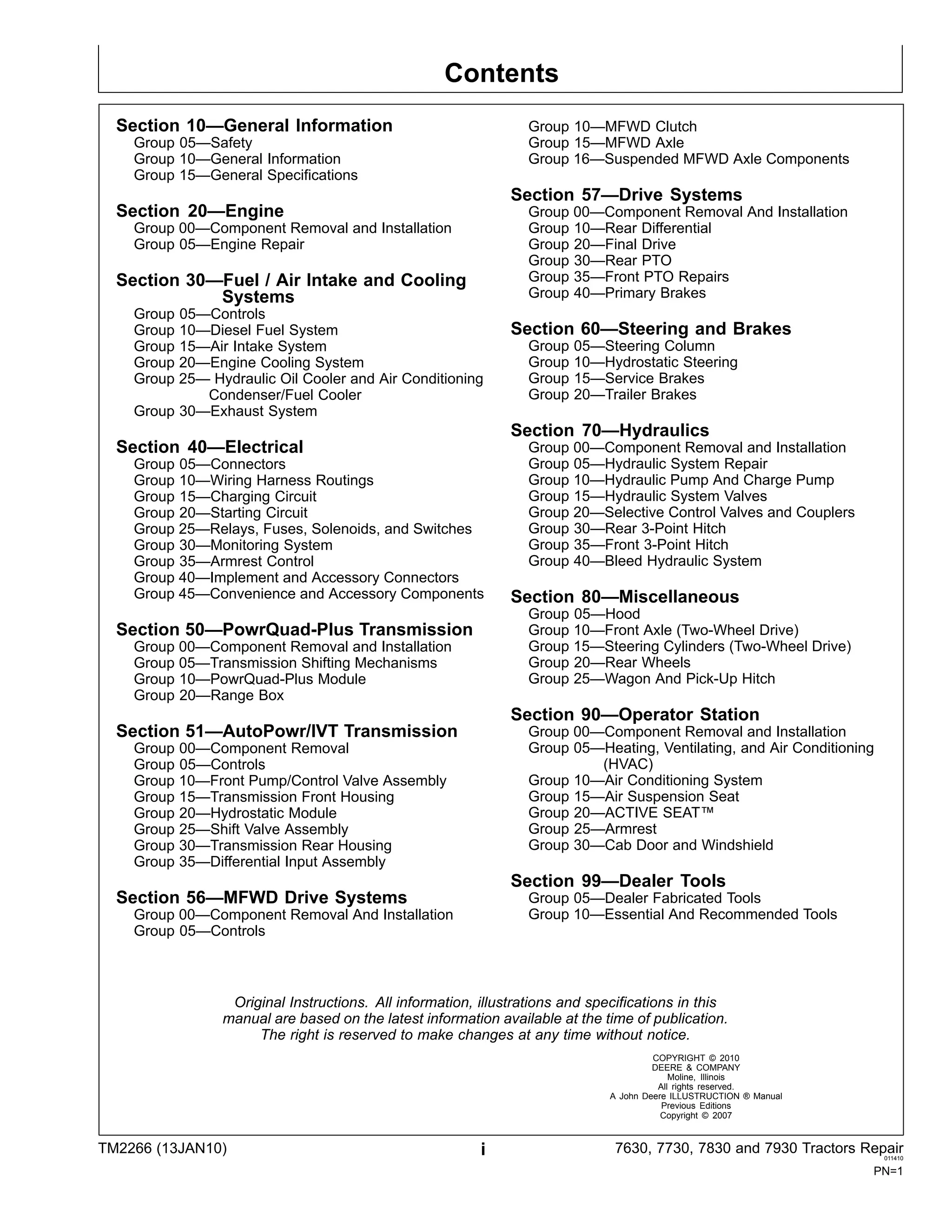John Deere 7630, 7730, 7830, 7930 Tractors Manual | PDF