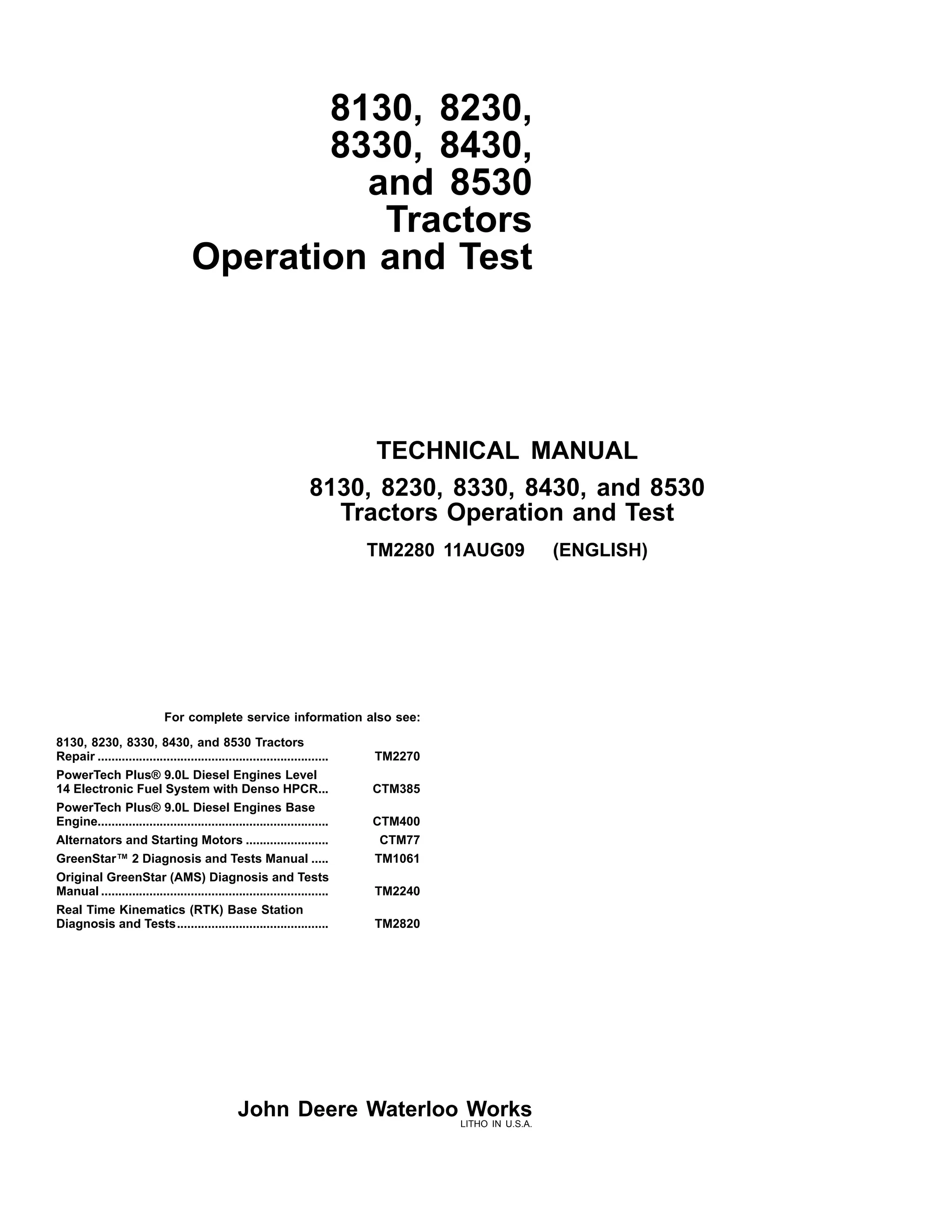 John Deere 8130, 8230, 8330, 8430 and 8530 Tractors Operator Manual ...