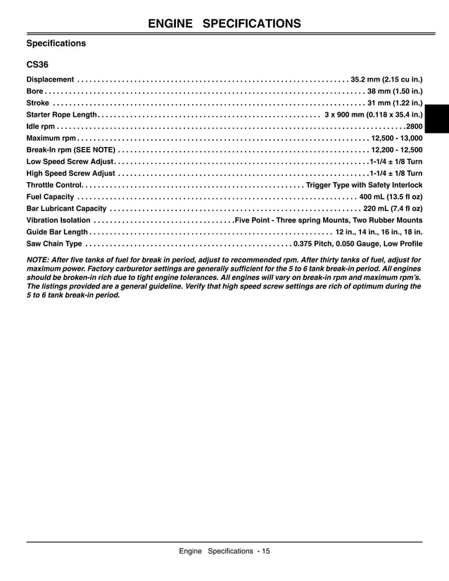 John deere chainsaws cs46 service repair manual | PDF