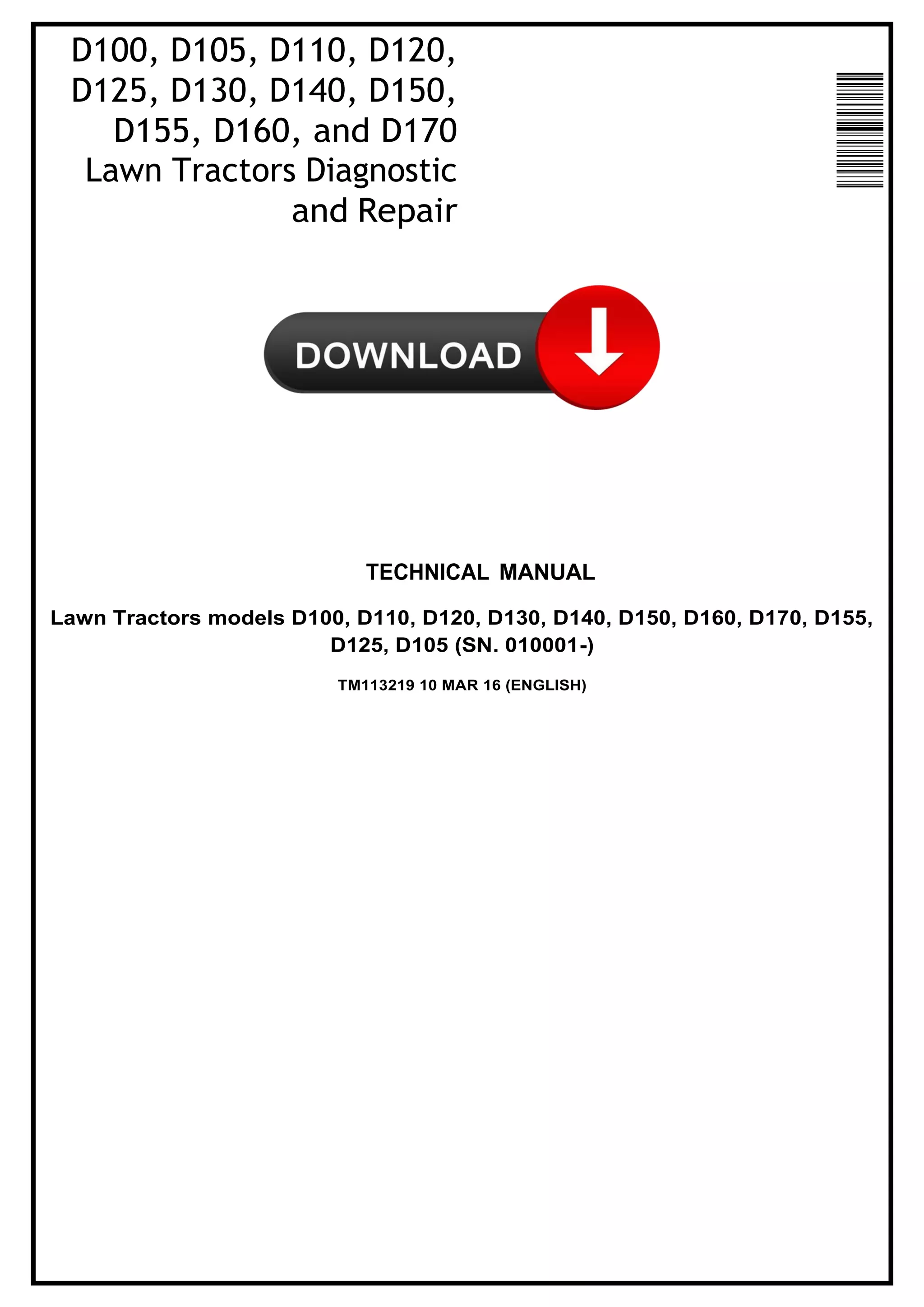 John Deere D155 D160 D170 Lawn Tractors Service Repair Manual.pdf