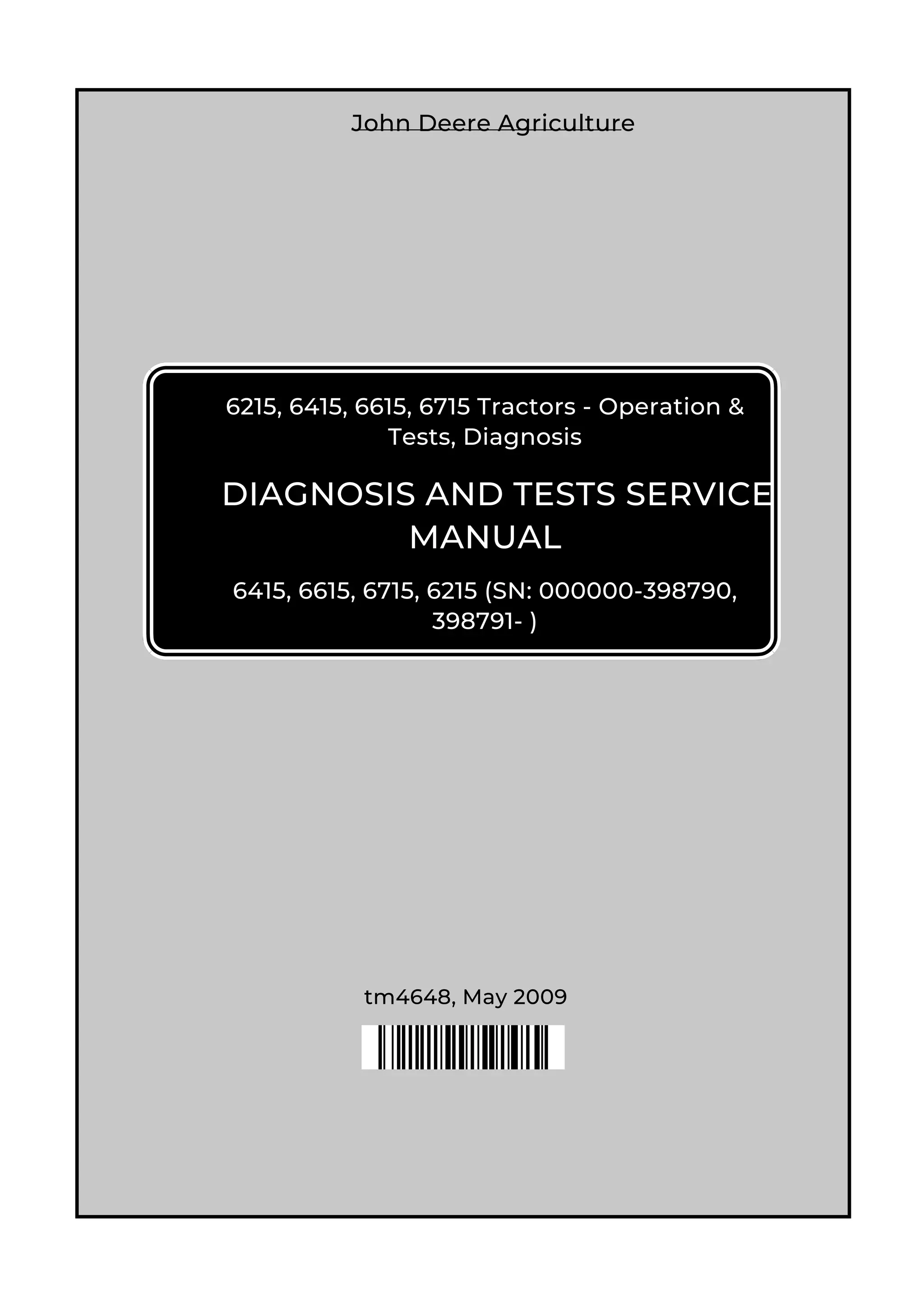 John Deere Tractor 6215, 6415, 6615, 6715 Diagnostic & Test Service ...