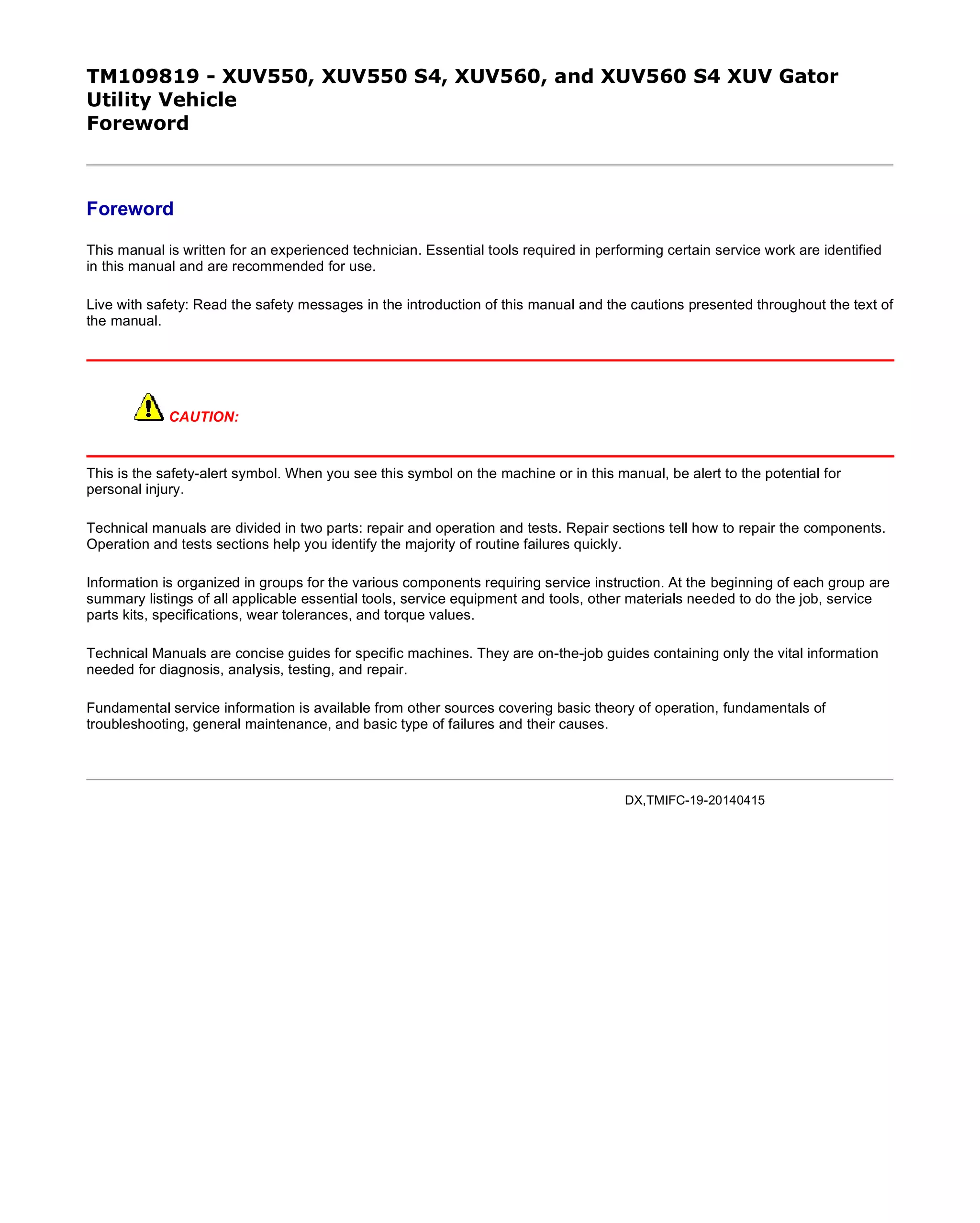 John deere xuv550 xuv gator service repair manual (tm109819) | PDF