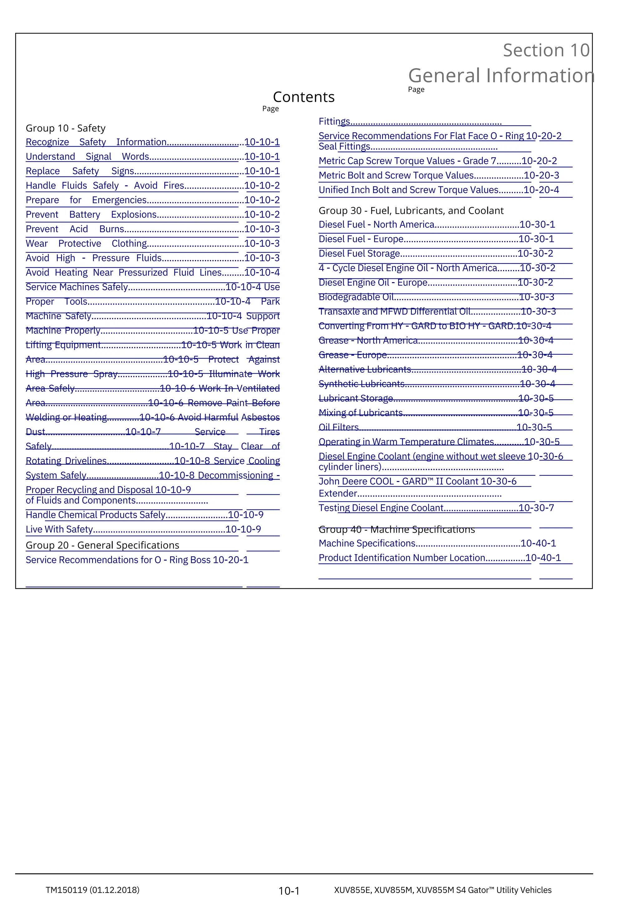 John Deere XUV855E, XUV855M, XUV855M S4 Vehicle Technical Manual TM150119 | PDF