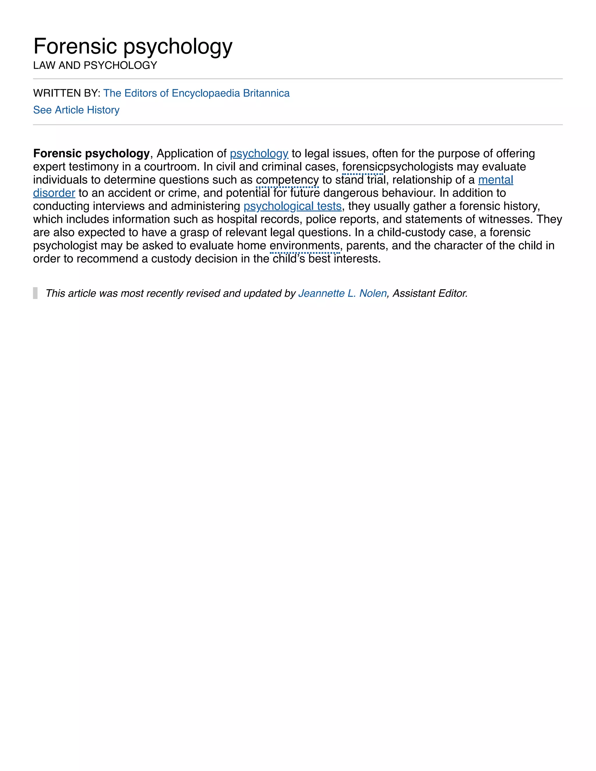 FORENSIC PSYCHOLOGY | PDF