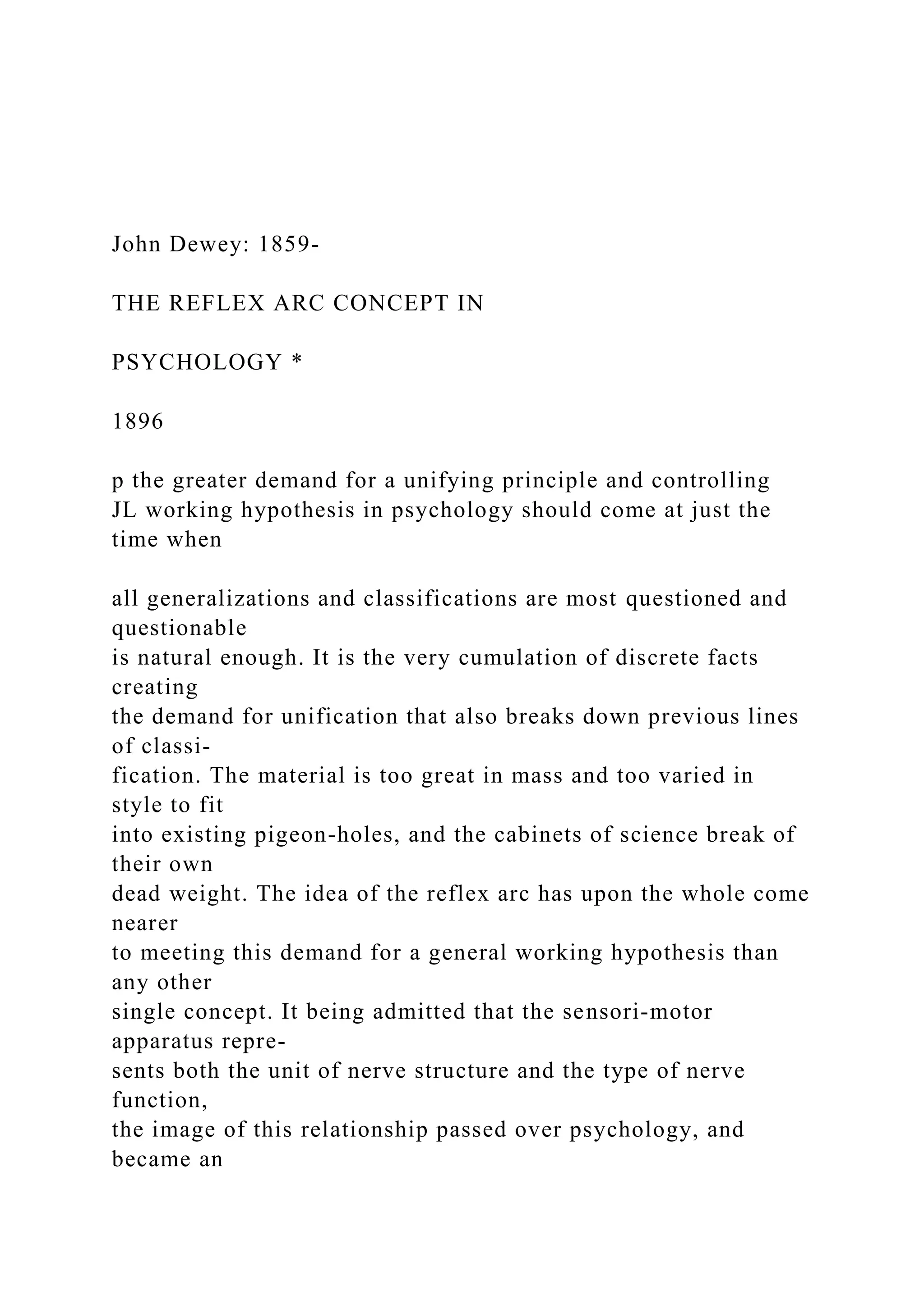 John Dewey 1859-THE REFLEX ARC CONCEPT INPSYCHOLOGY .docx