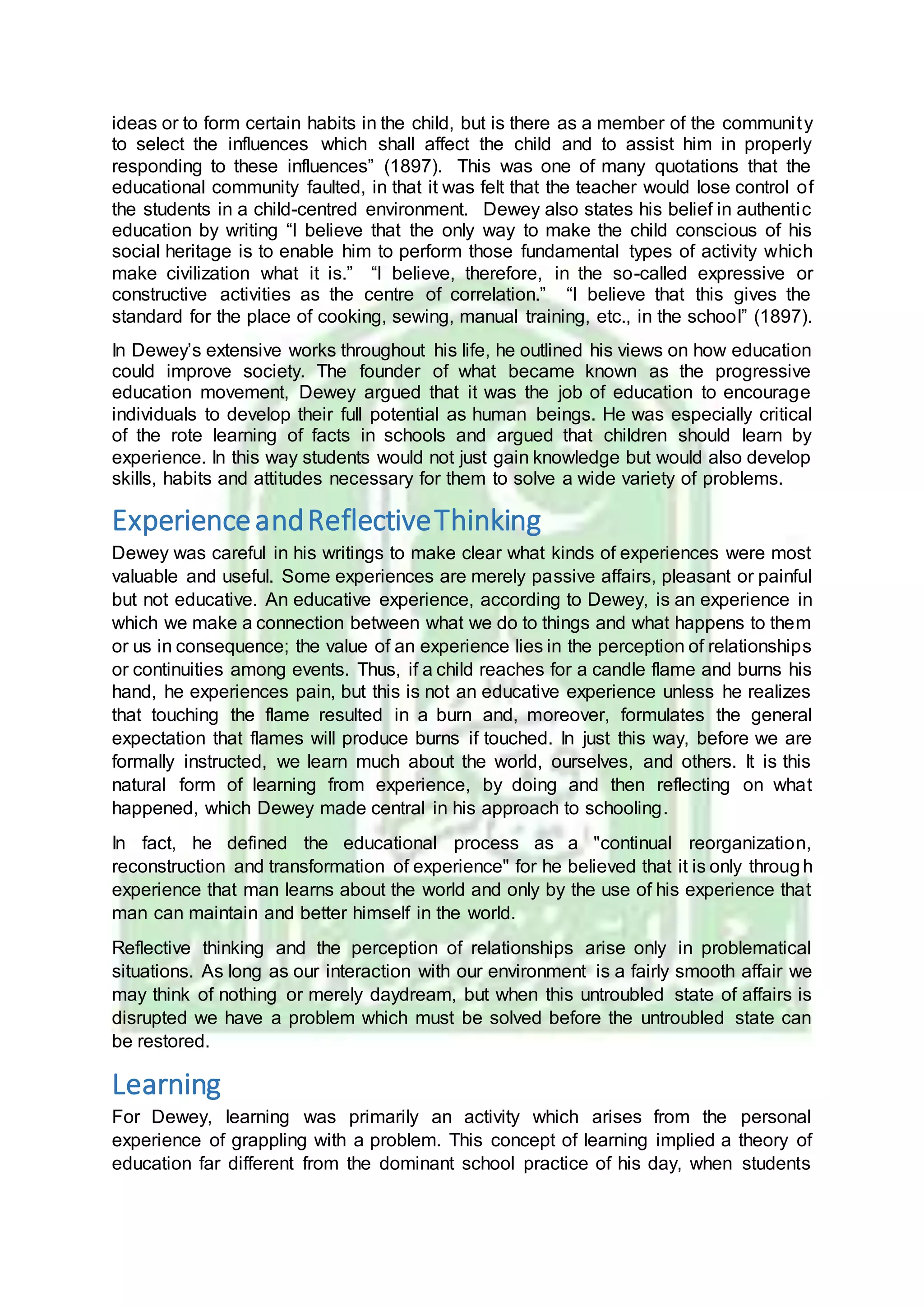 John dewey as a reflective practioner | DOCX