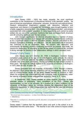 John dewey as a reflective practioner | DOCX