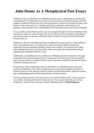 John Donne As A Metaphysical Poet Essays.pdf | Poetry | Books and ...