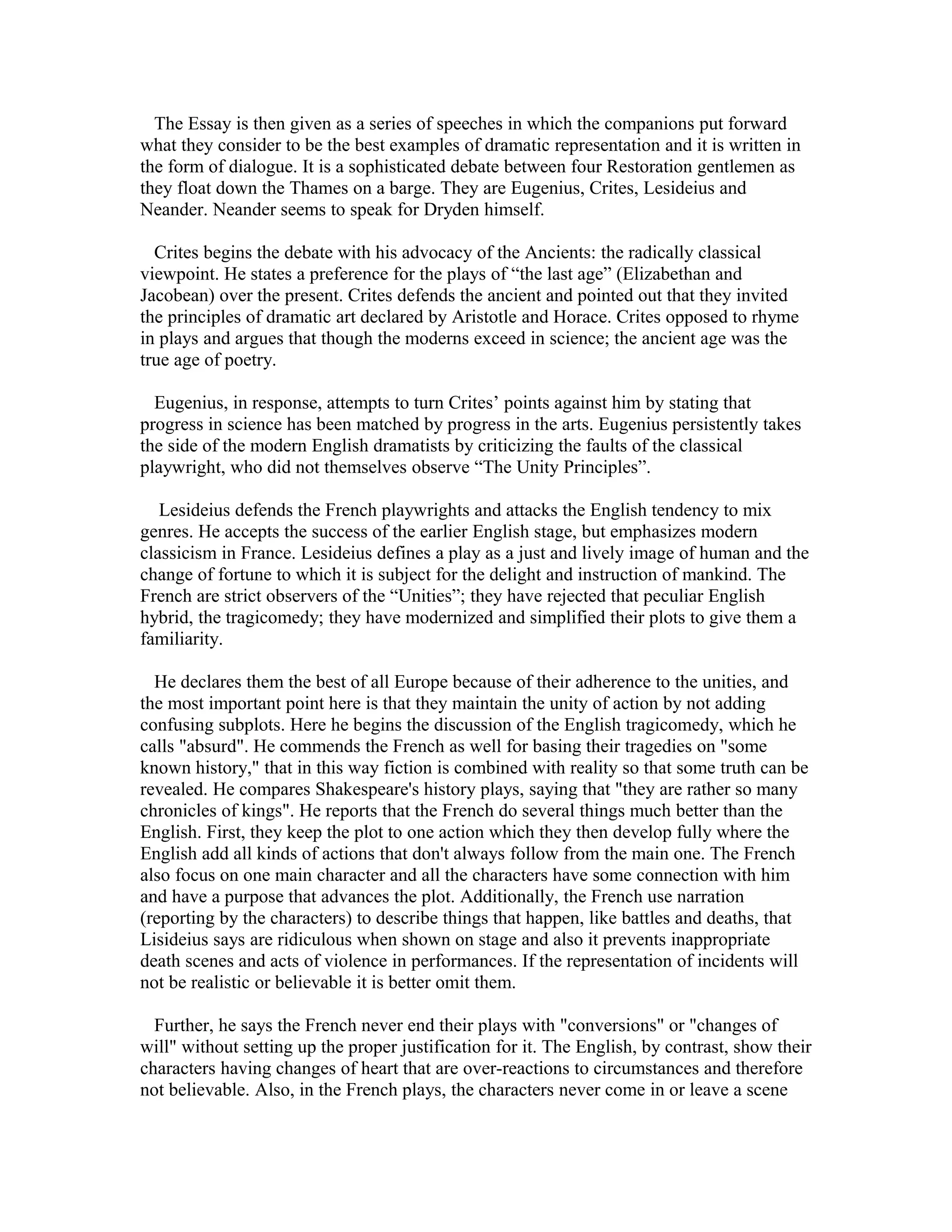 John Dryden, Essay for Drammatic Poesy | DOC