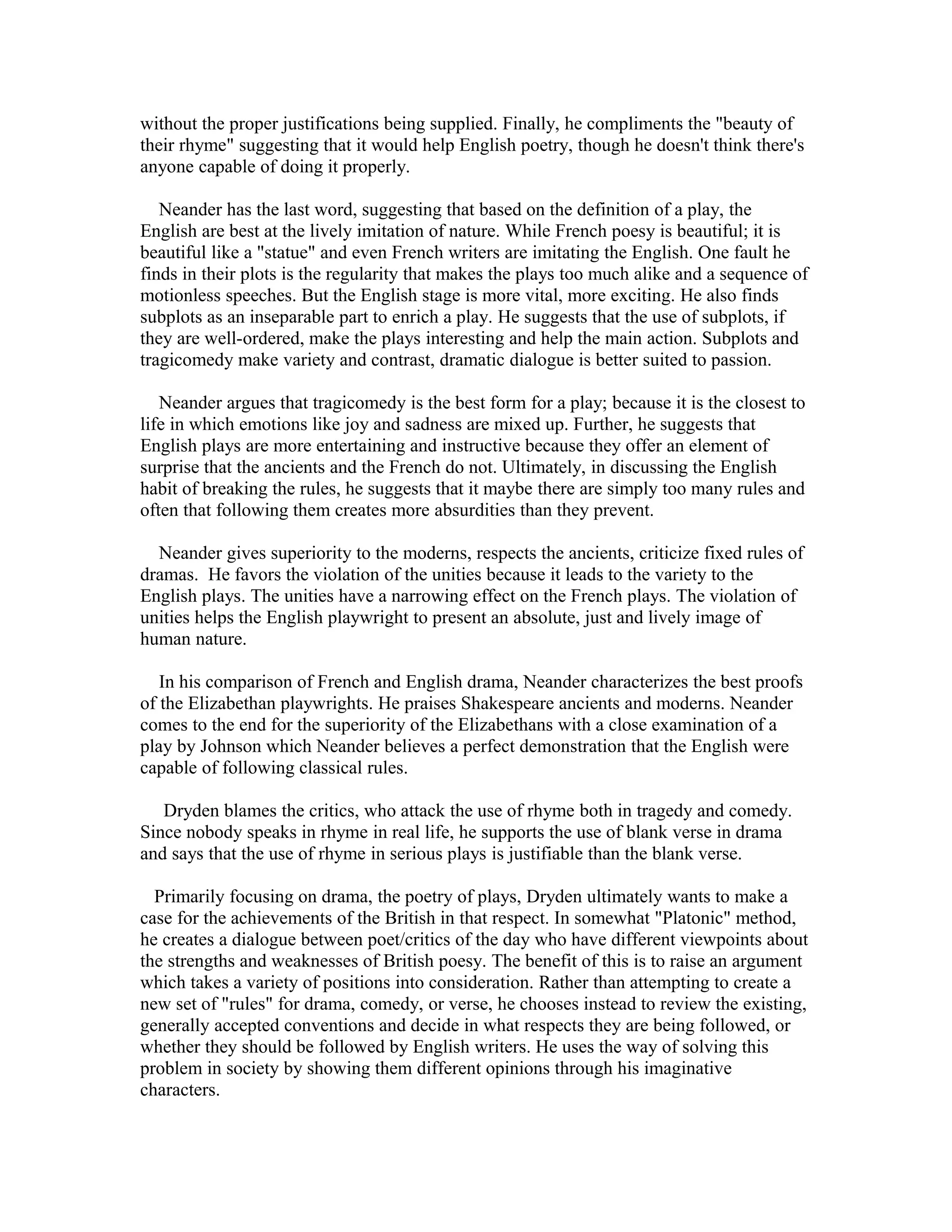 John Dryden, Essay for Drammatic Poesy | DOC