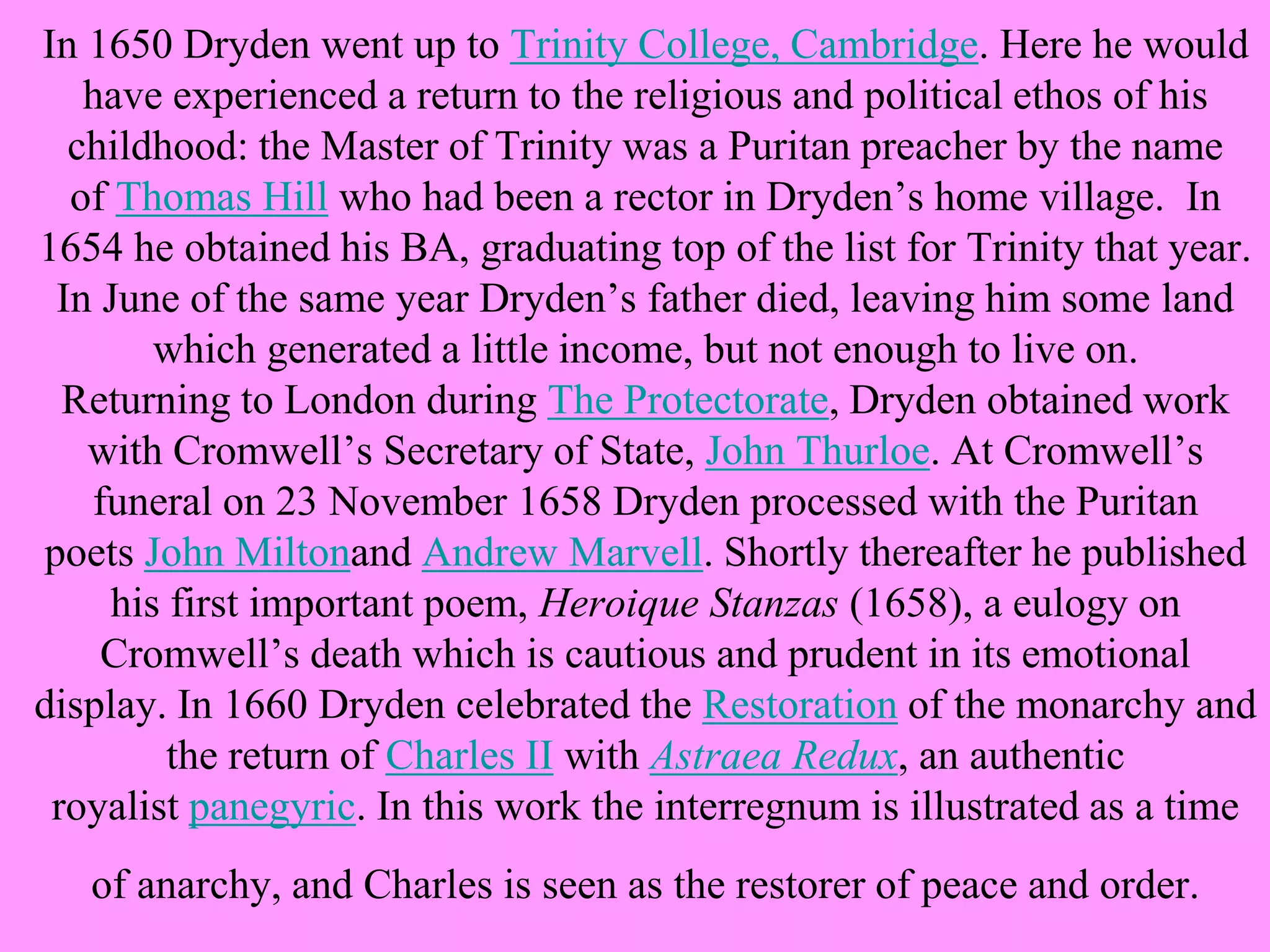 John dryden | PPT | Poetry | Books and Literature
