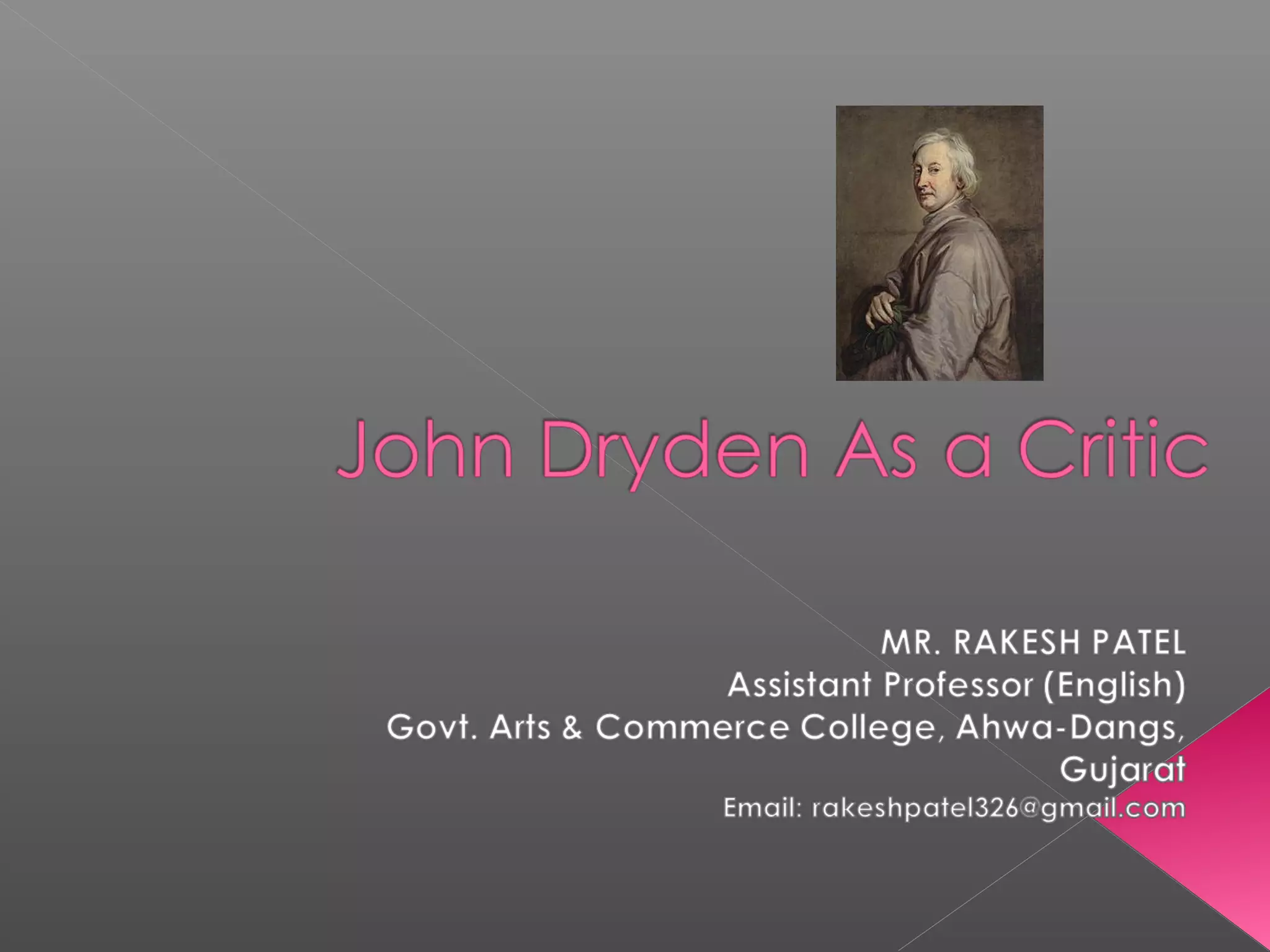 John Dryden as a Critic | PPT