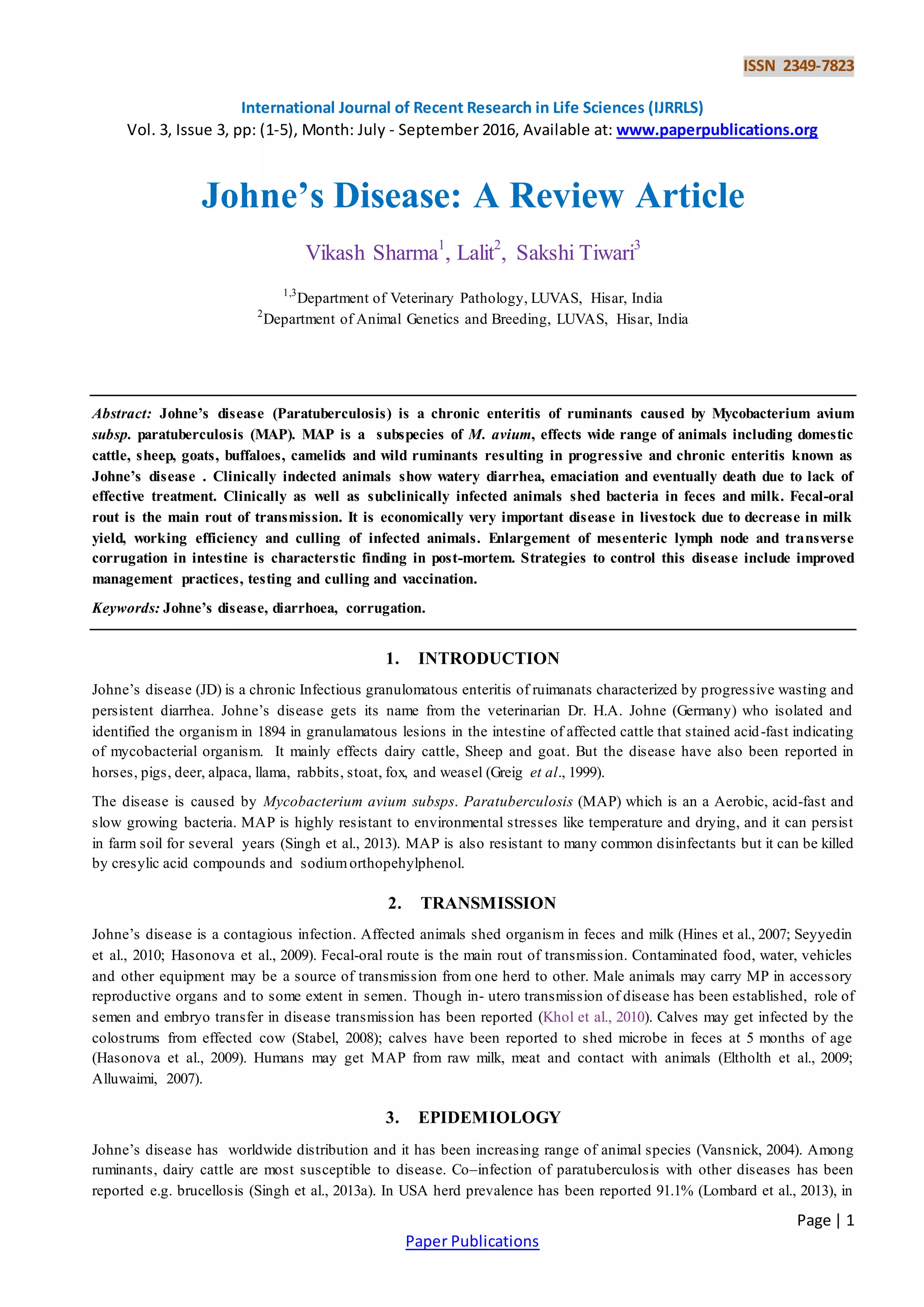 Johne’s Disease: A Review Article | PDF