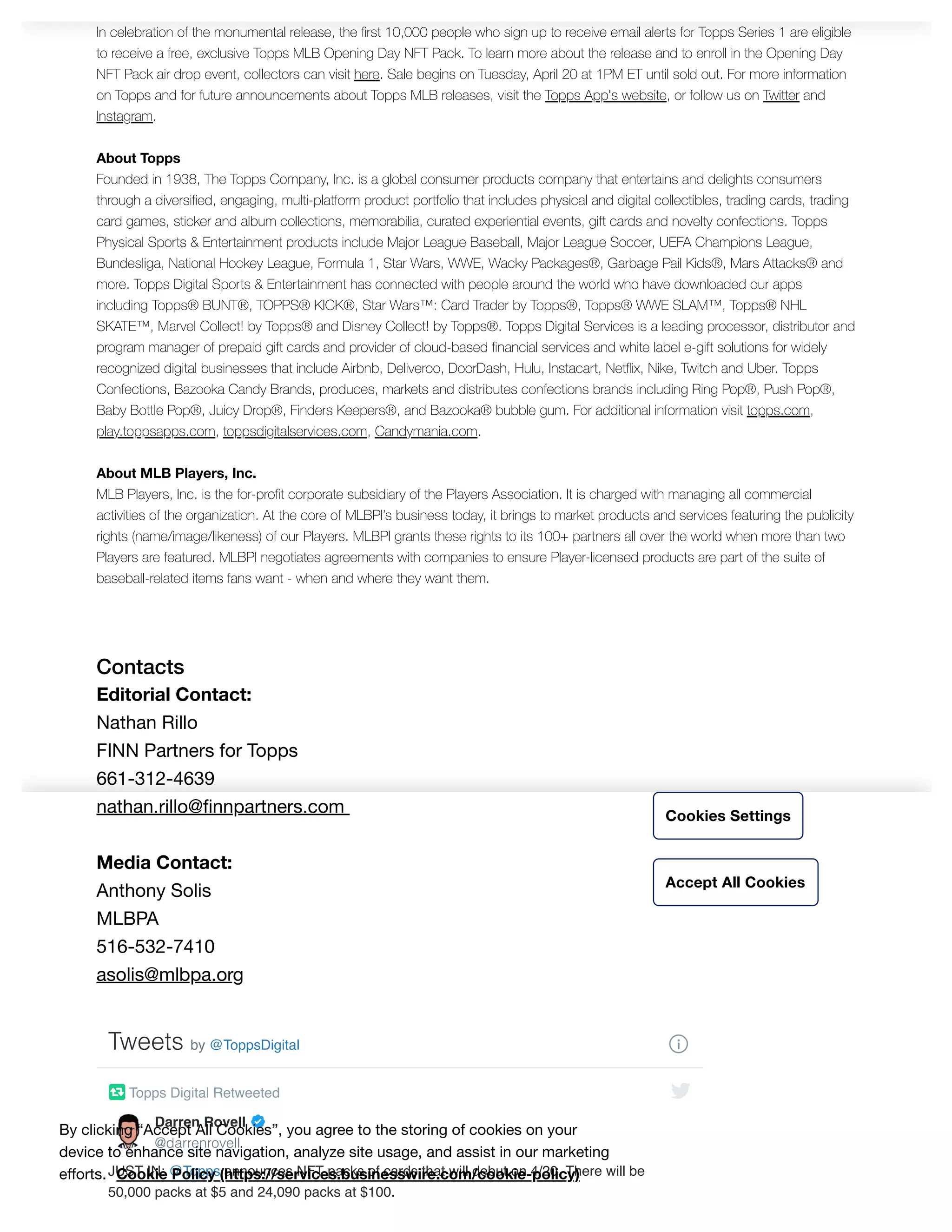 Topps Debuts its First MLB Baseball Card NFT Collection With Top | PDF