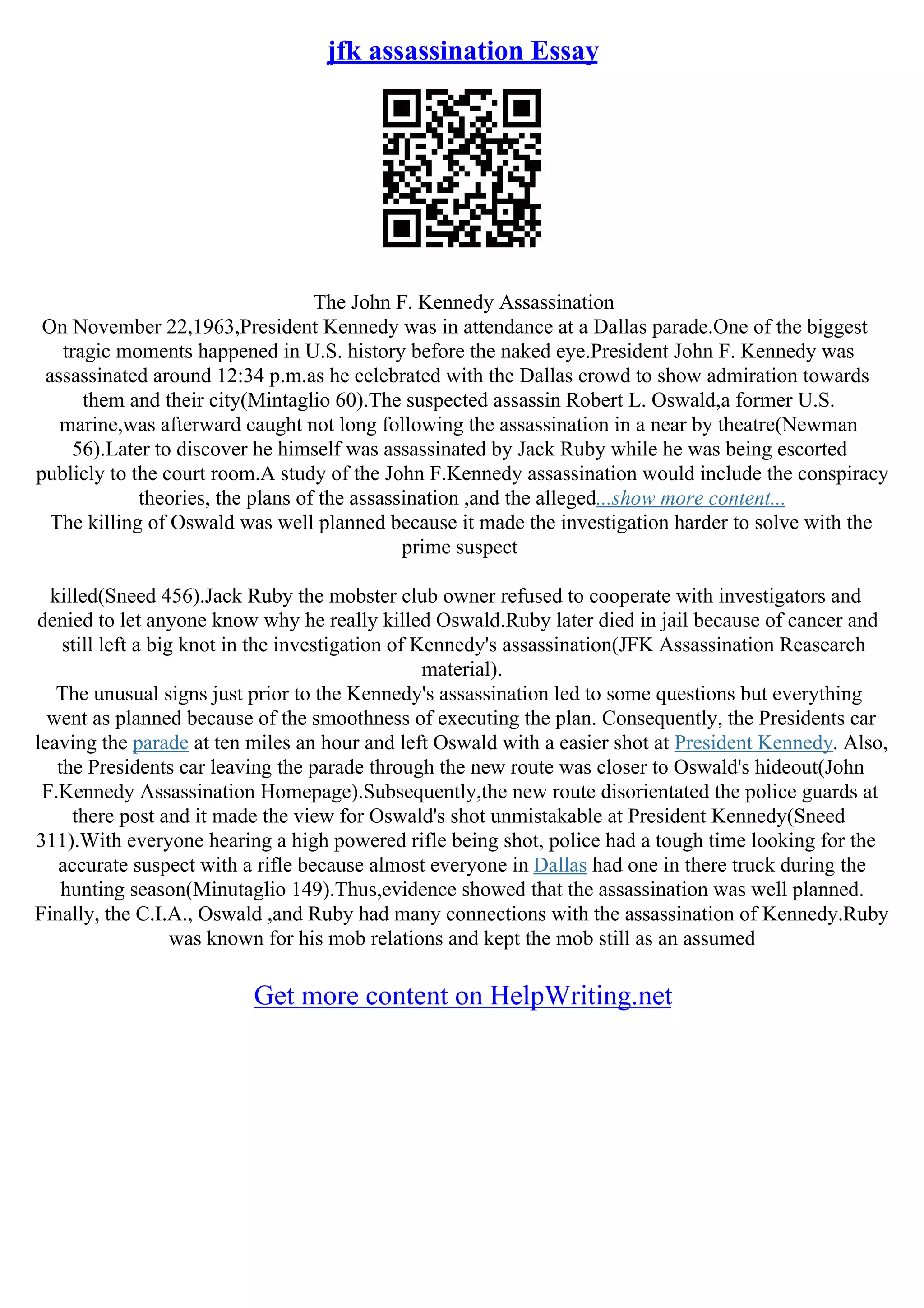 John F Kennedy Assassination Essay | PDF