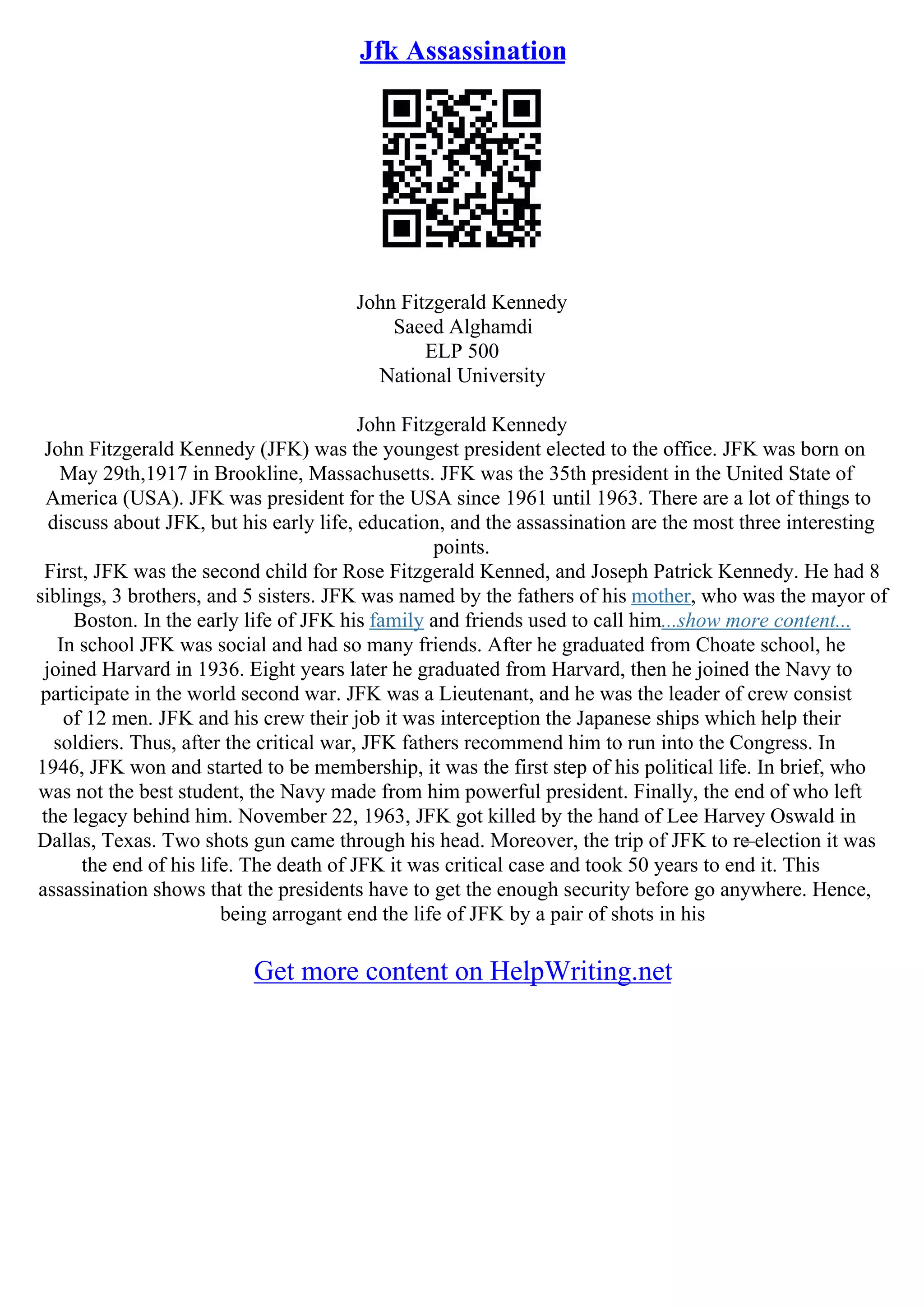 John F Kennedy Assassination Essay | PDF