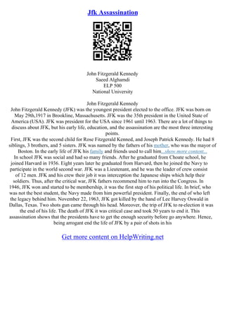 John F Kennedy Assassination Essay | PDF