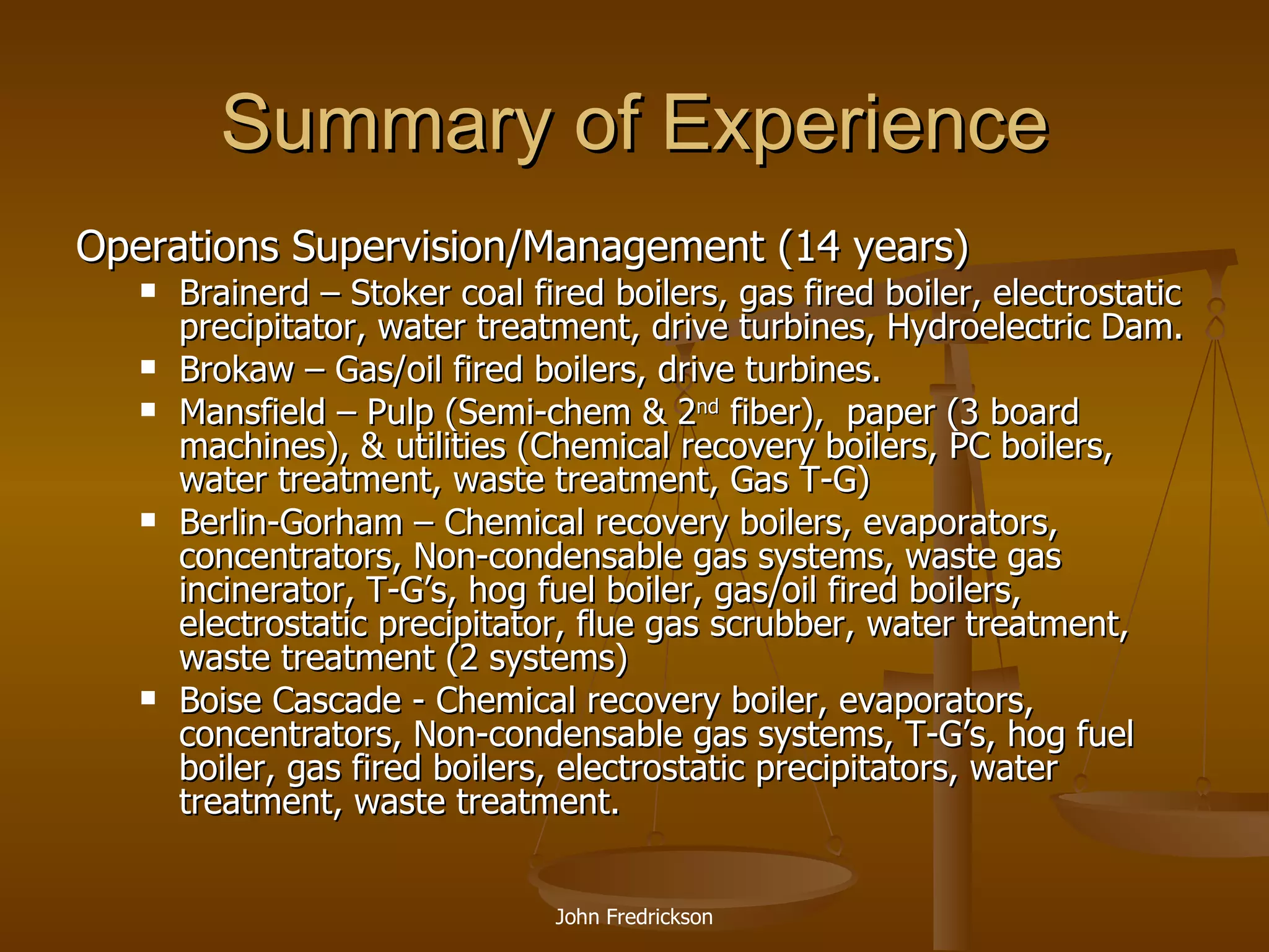 John Fredrickson Work History | PPT