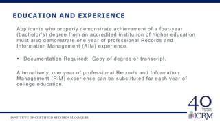 John Krysa, ICRM - #InfoGov17 - ICRM Certification Overview | PDF