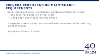 John Krysa, ICRM - #InfoGov17 - ICRM Certification Overview | PDF