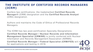 John Krysa, ICRM - #InfoGov17 - ICRM Certification Overview | PDF