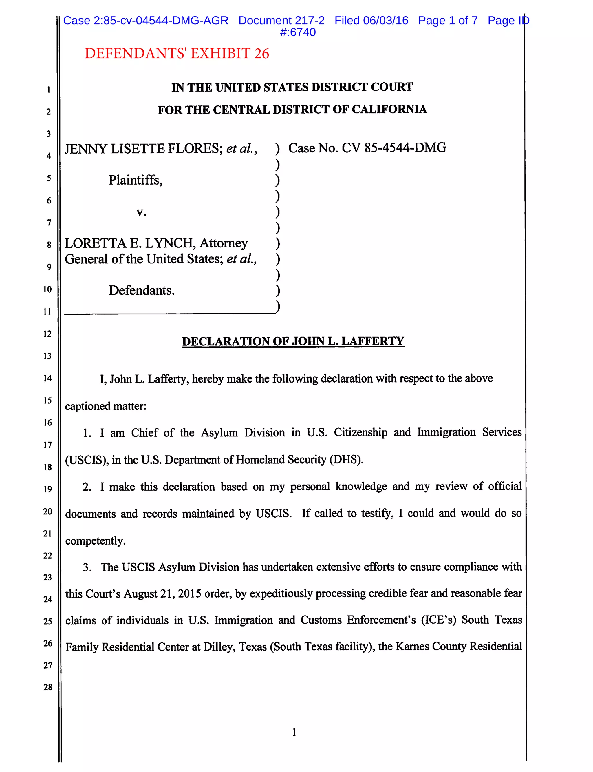 John lafferty asylum hq june 3, 2016 family detention declaration | PDF