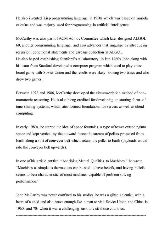John mc carthy contribution to AI | PDF