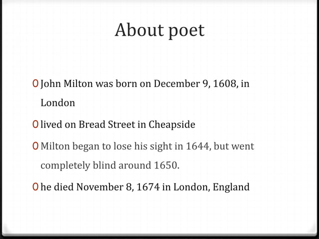 John milton,on his blindness | PPTX