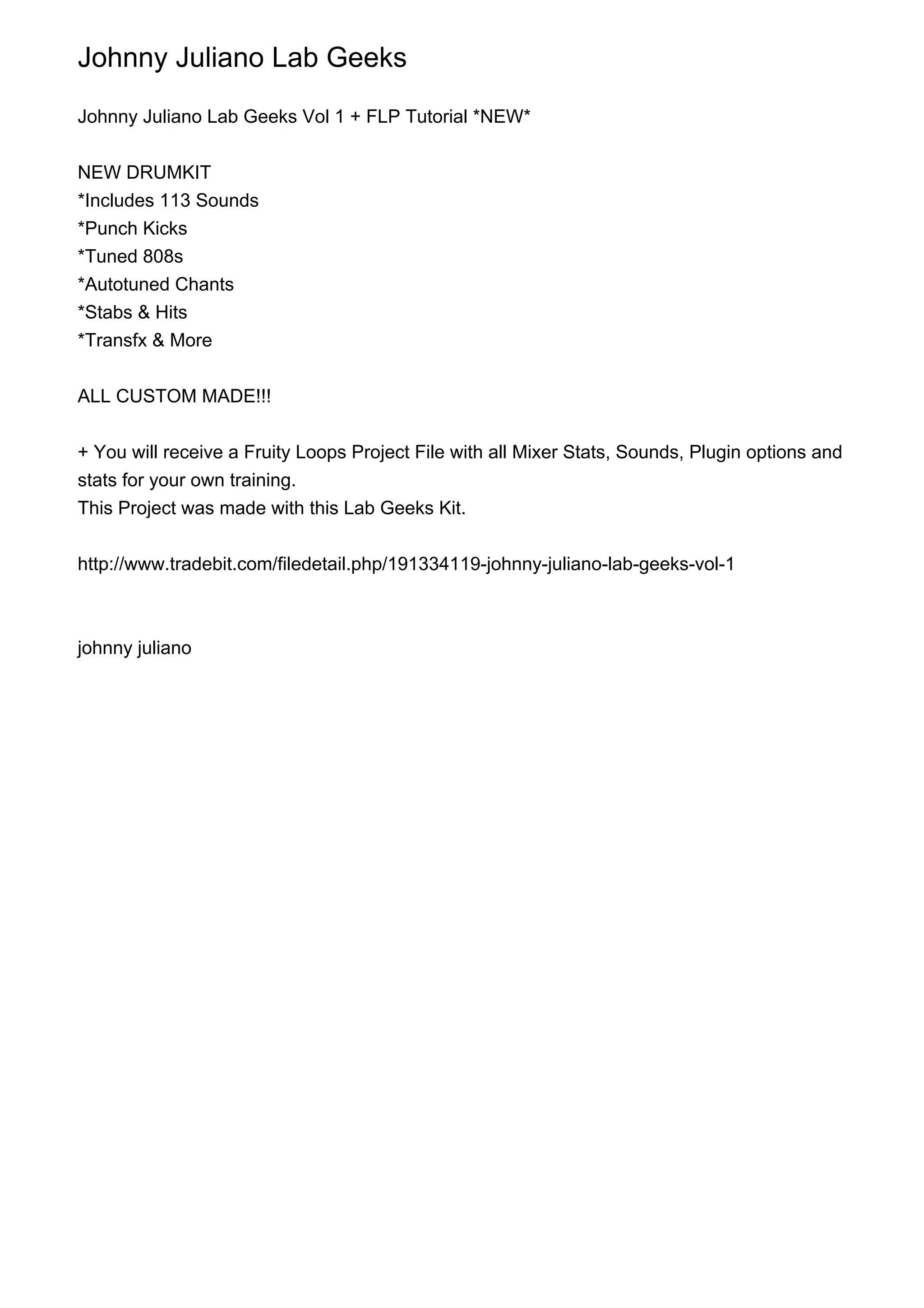 Johnny Juliano Lab Geeks | PDF | Musical Instruments | Hobbies & Interests