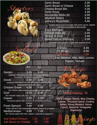 Johnny s New York Style Pizza Menu PDF