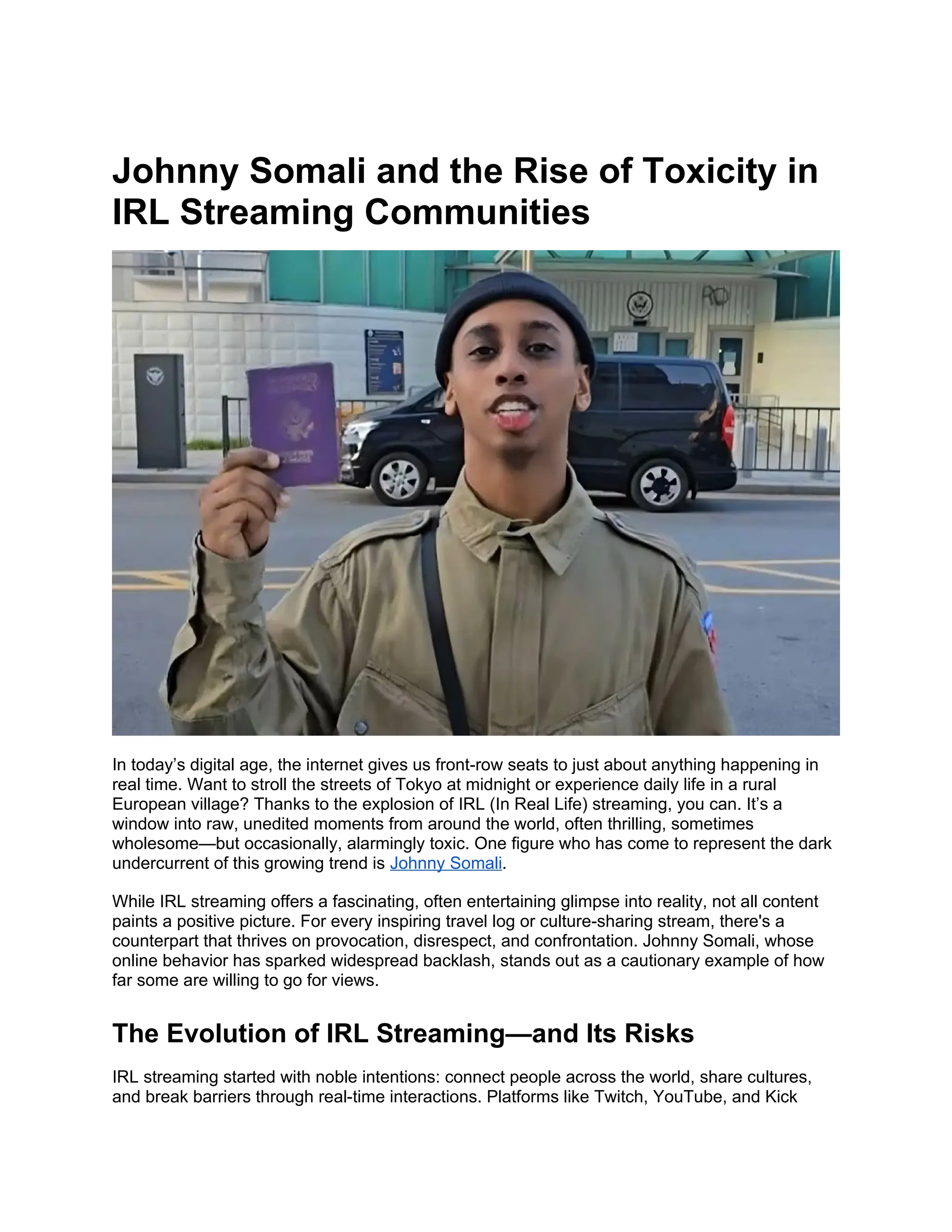 Johnny Somali and the Toxic Shift in IRL Streaming | DOCX