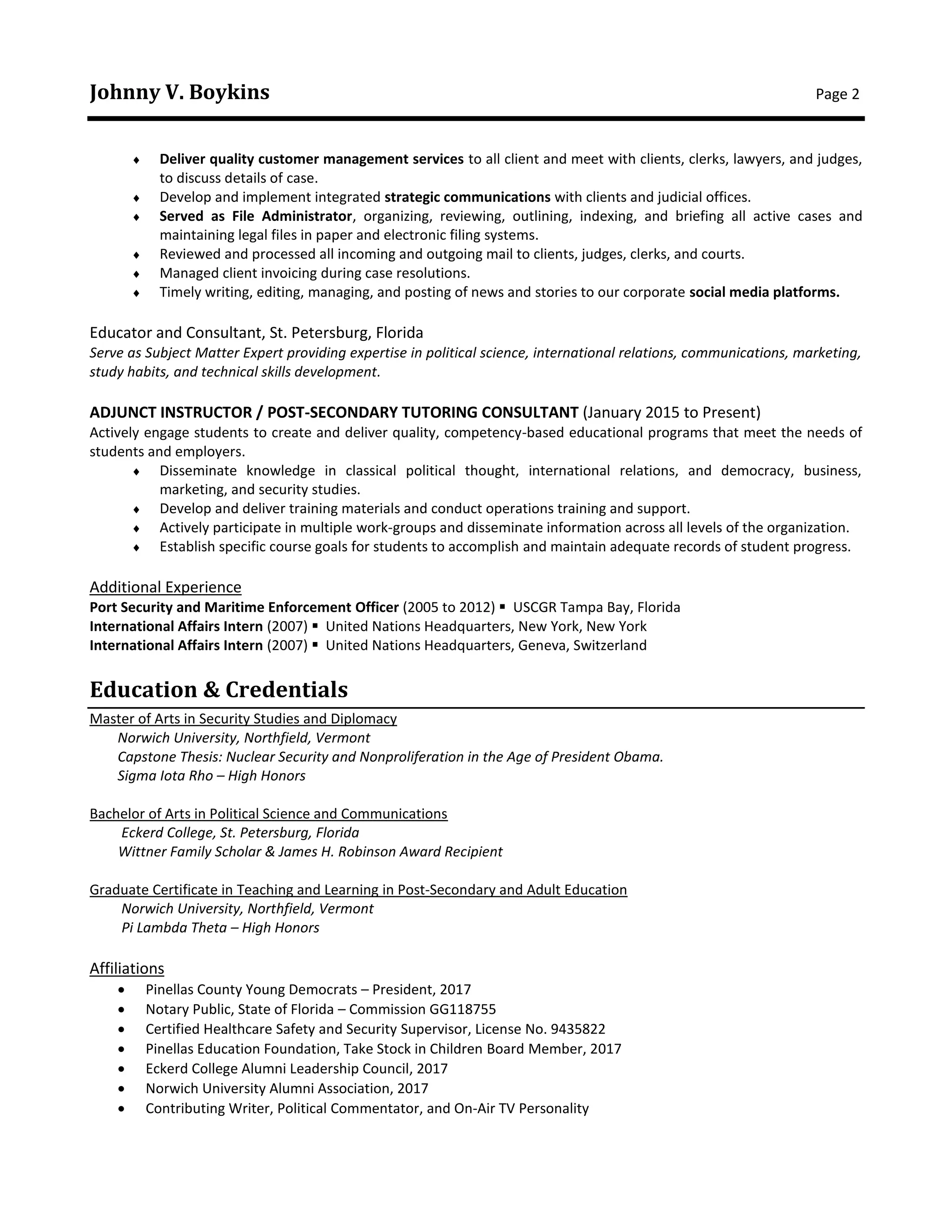 Johnny v boykins cv resume (2017) | PDF