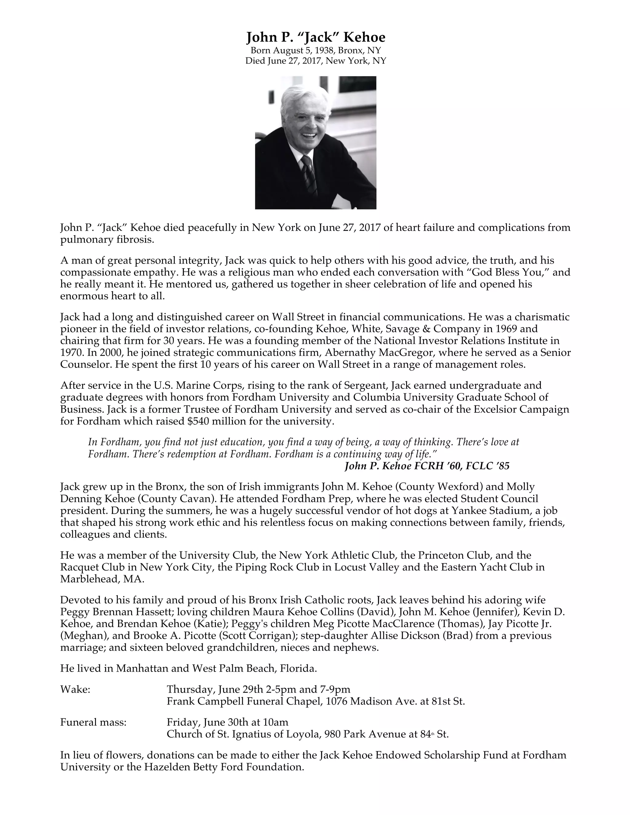 John P. "Jack" Kehoe - Obituary | PDF