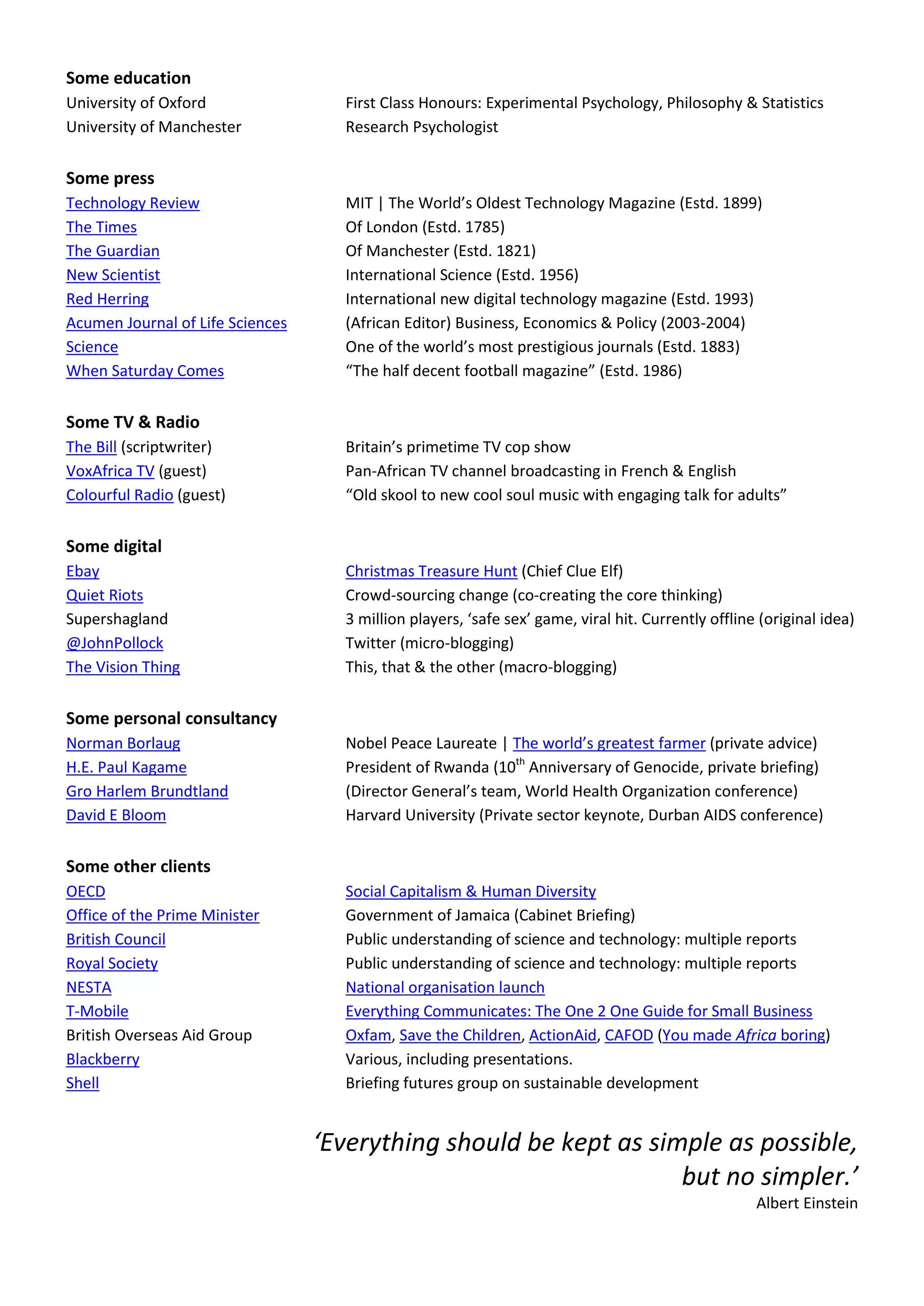 John Pollock Linked Out Cv | PDF