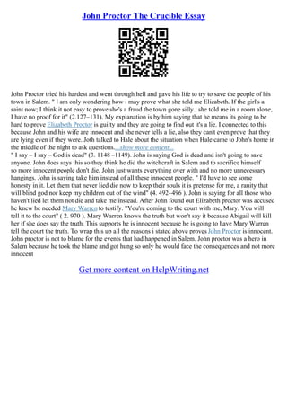 John Proctor The Crucible Essay | PDF