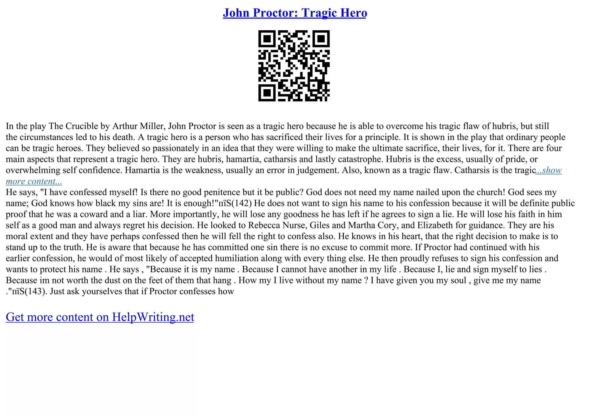 John Proctor Tragic Hero | PDF