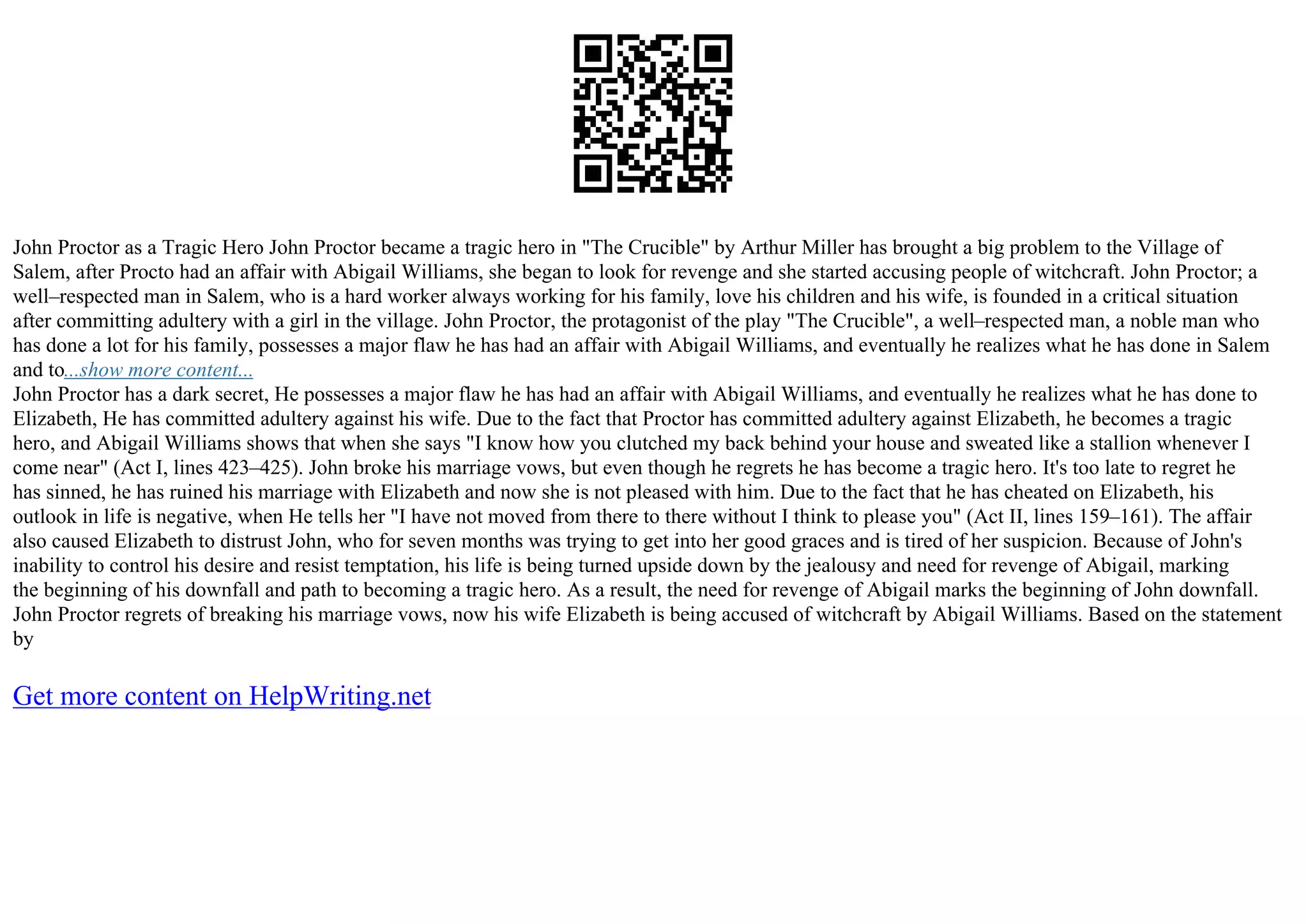 John Proctor Tragic Hero | PDF