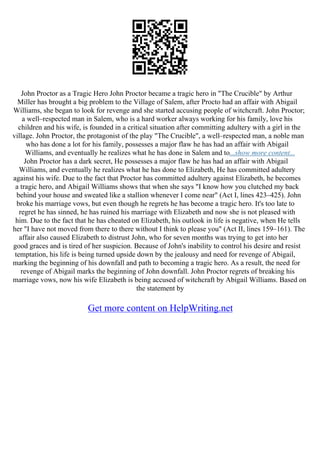 John Proctor Tragic Hero Essay | PDF