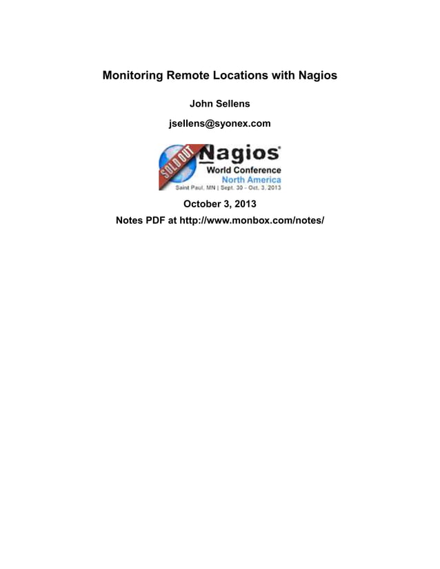 Nagios Conference 2013 - John Sellens - Monitoring Remote Locations with Nagios | PDF | Computer ...