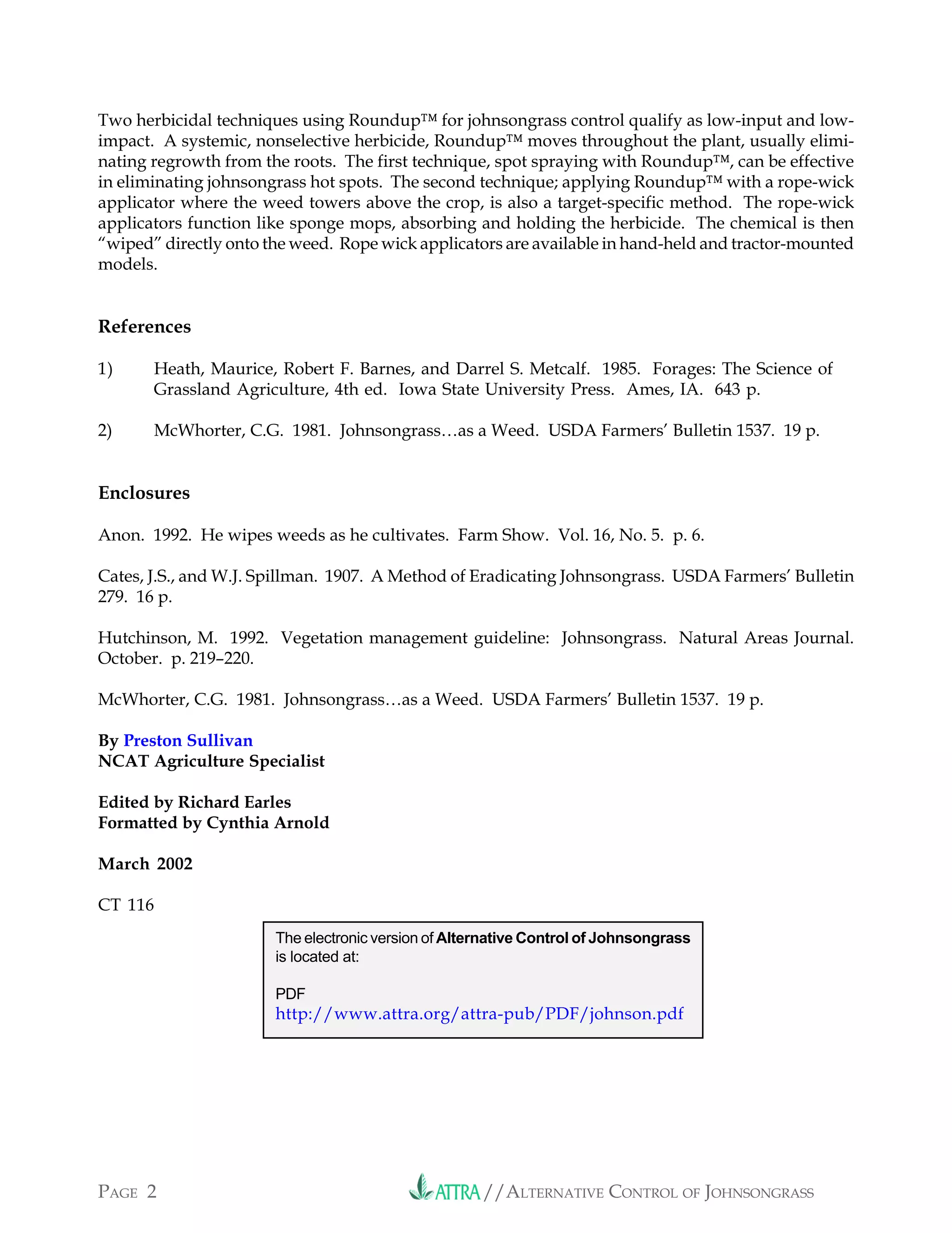 Alternative Control of Johnsongrass | PDF
