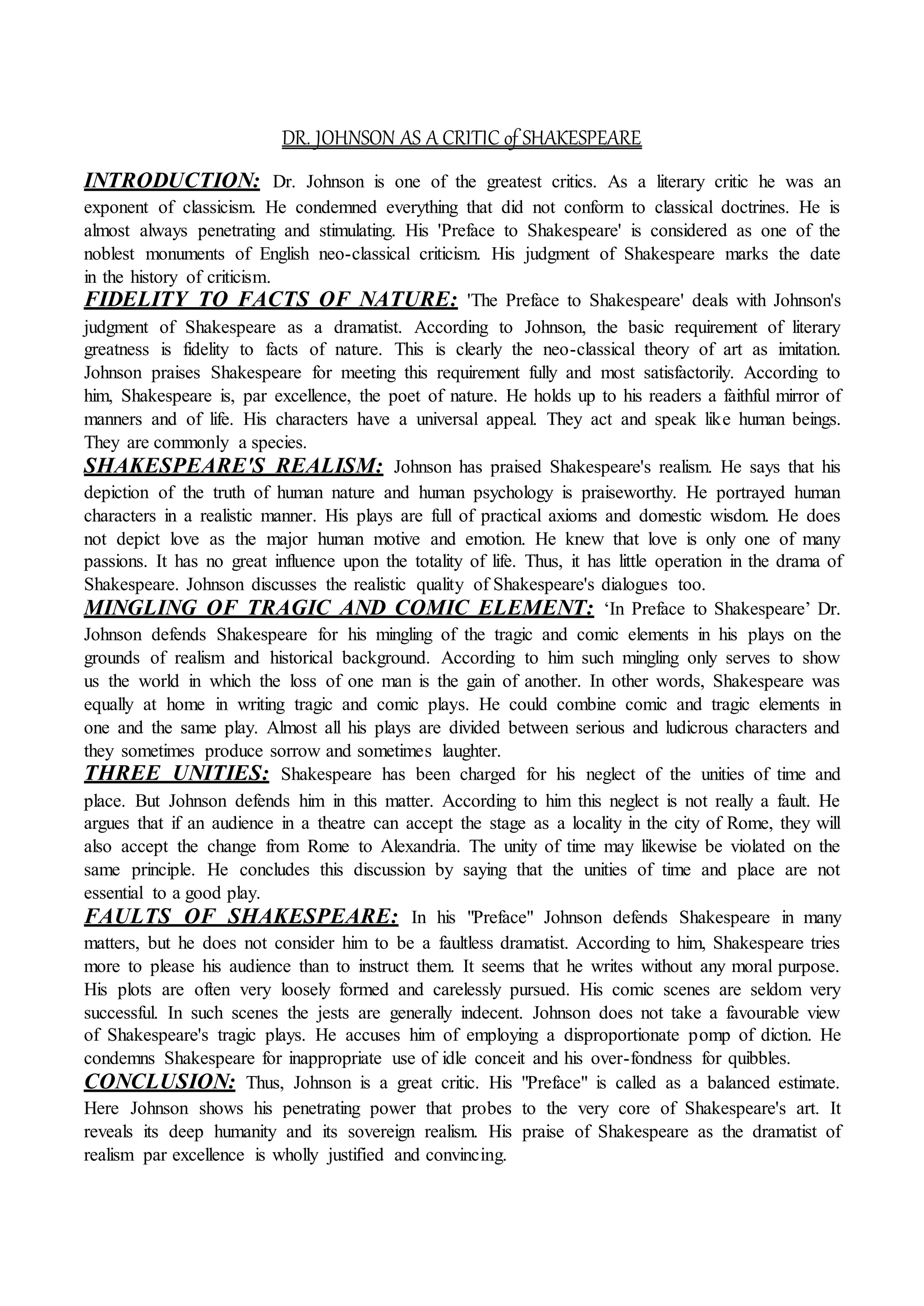 Johnson as a critic o shakespeare | DOCX