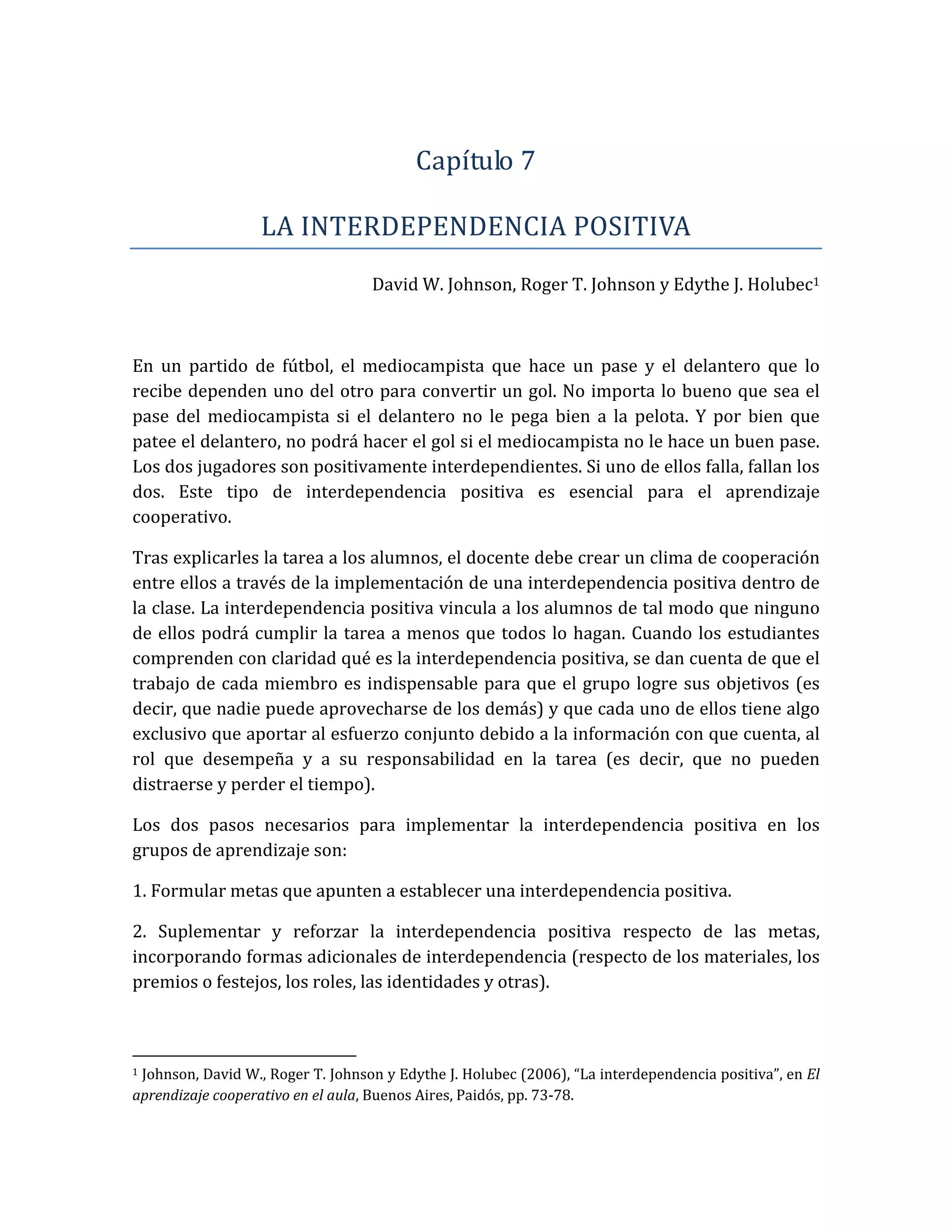 Johnson Cap 7 La Interdependencia Positiva | PDF